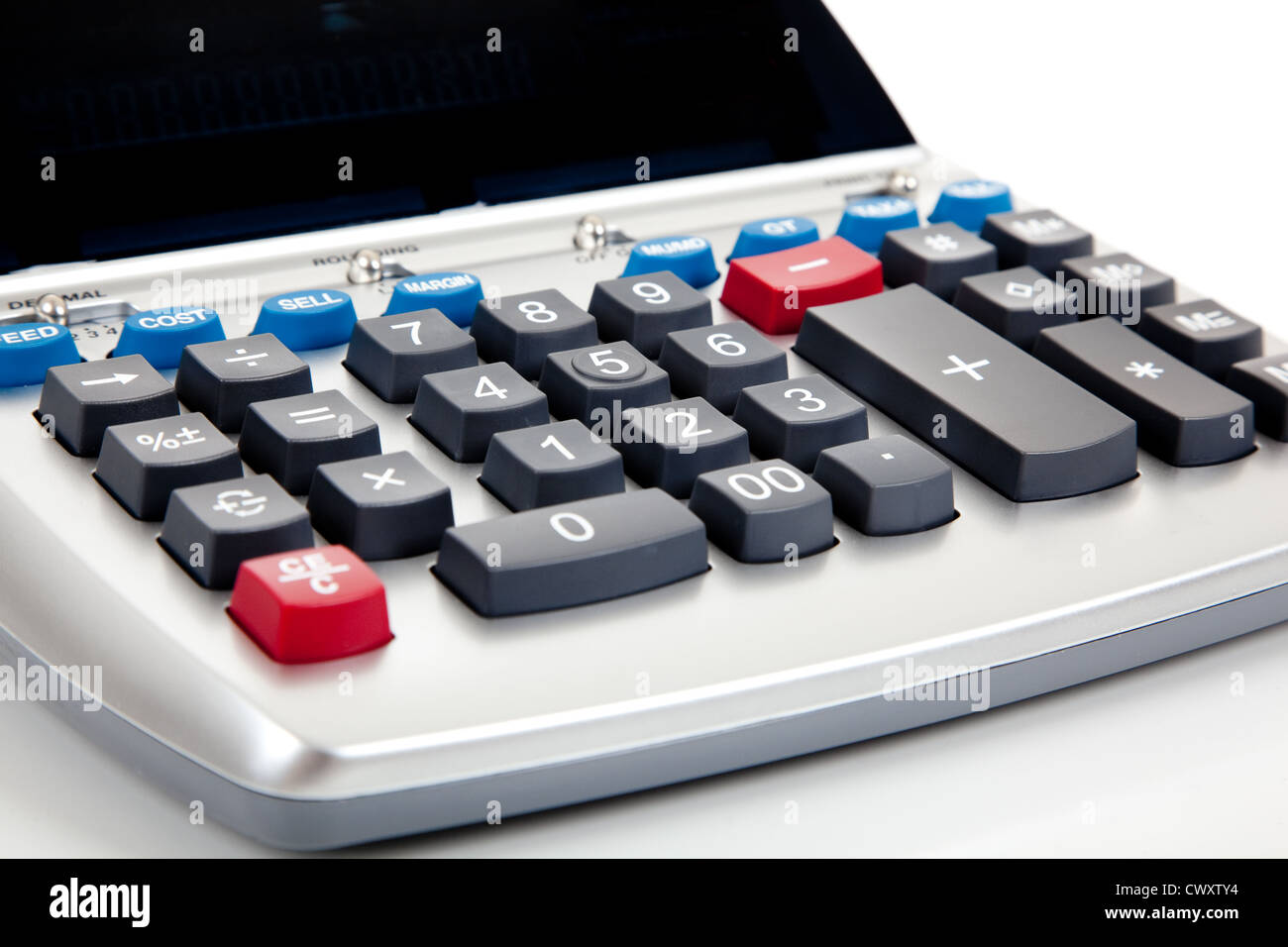An adding machine on a white background Stock Photo - Alamy