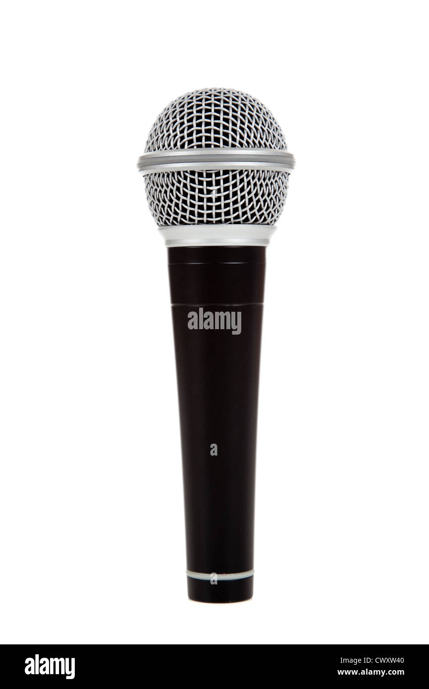 A black and silver mic on a white background Stock Photo - Alamy