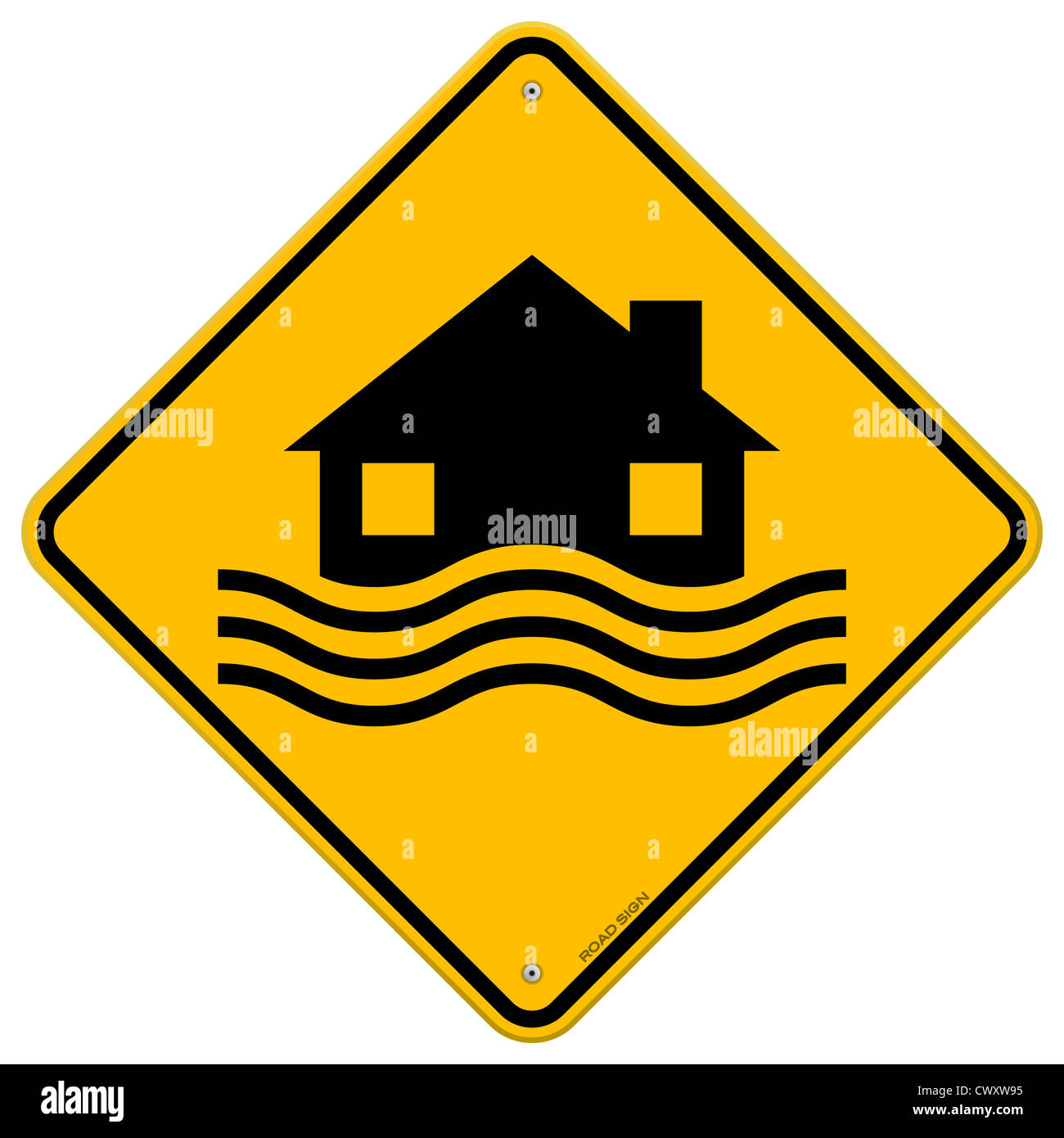 Flood Disaster Yellow Sign Stock Photo - Alamy