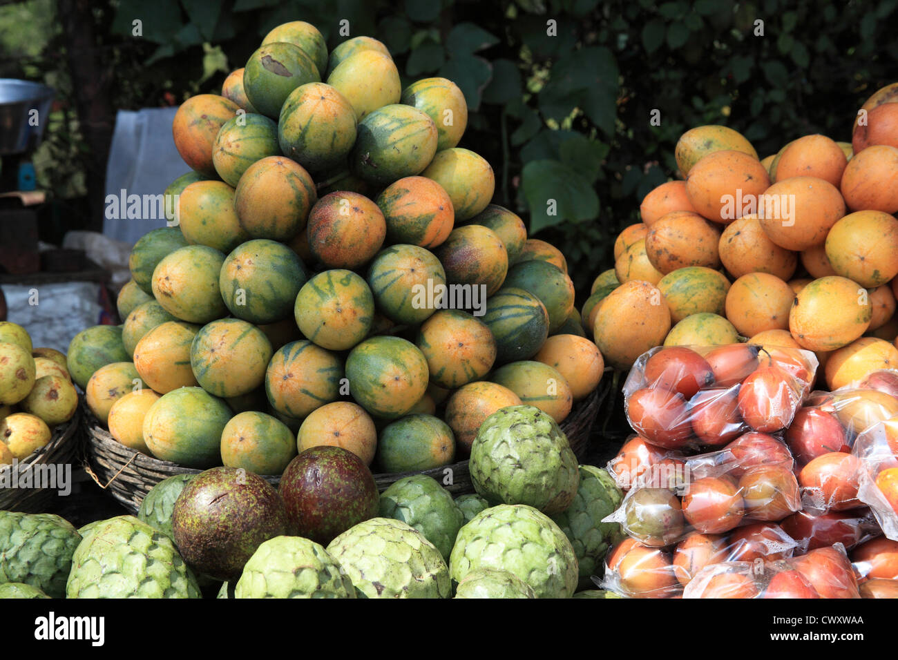 Fruits at a farm market Stock Photo - Alamy