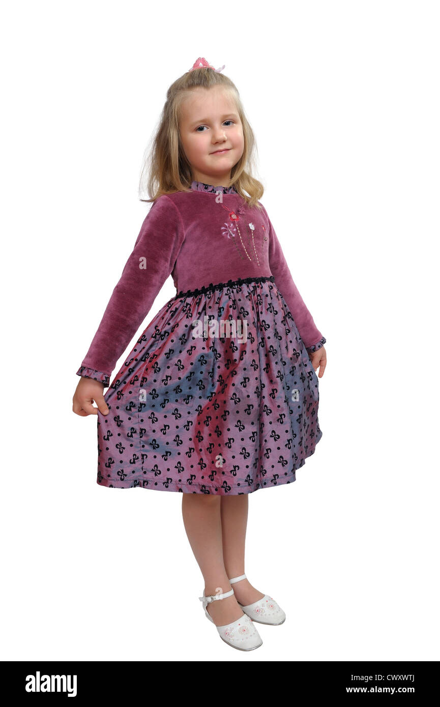 Girl in a smart dress on a white background, isolated Stock Photo - Alamy