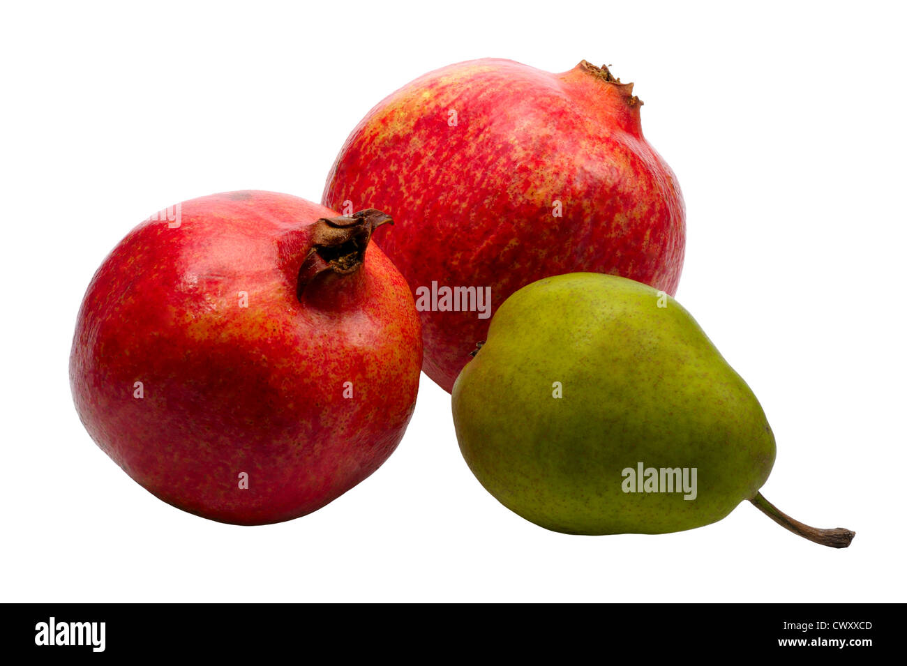 Pomegranate and pear on white background, isolated Stock Photo - Alamy