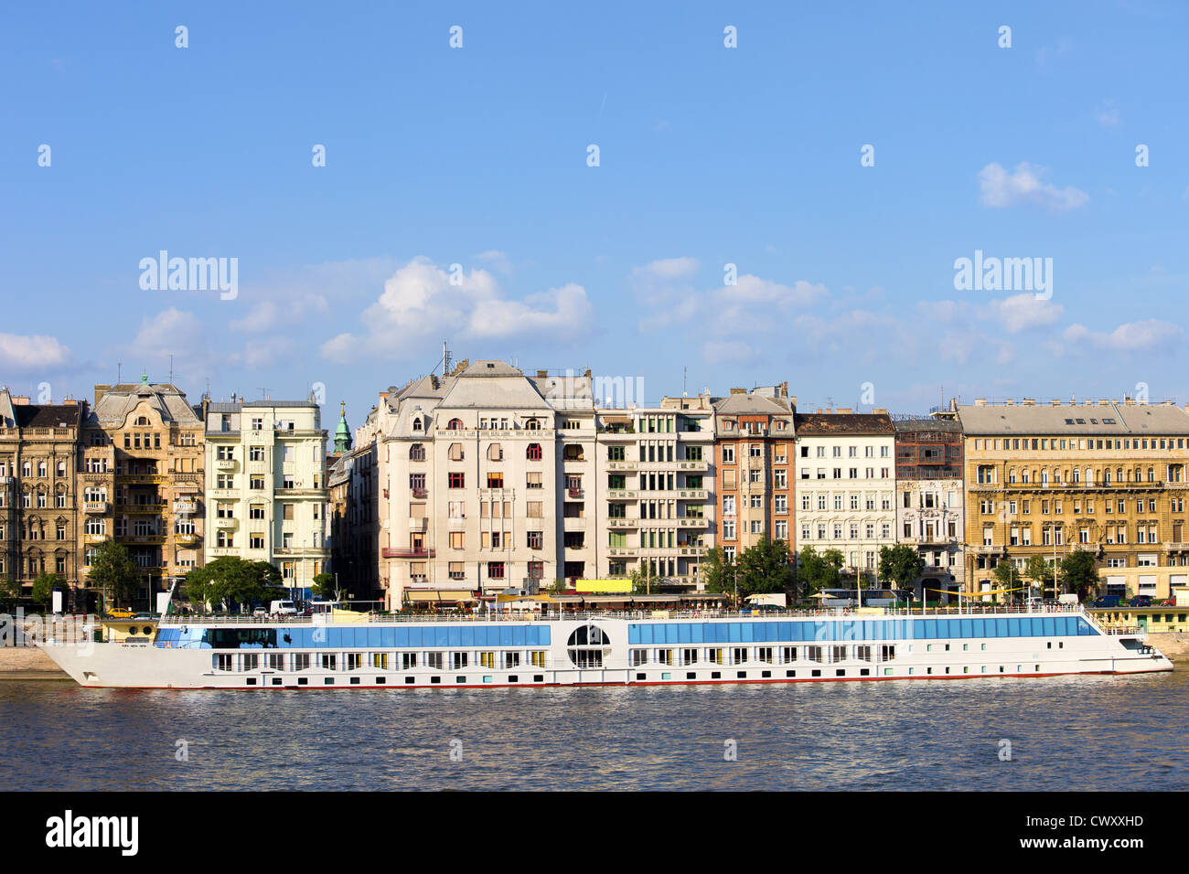 Budapest and Danube river waterfront with tenement houses historic ...