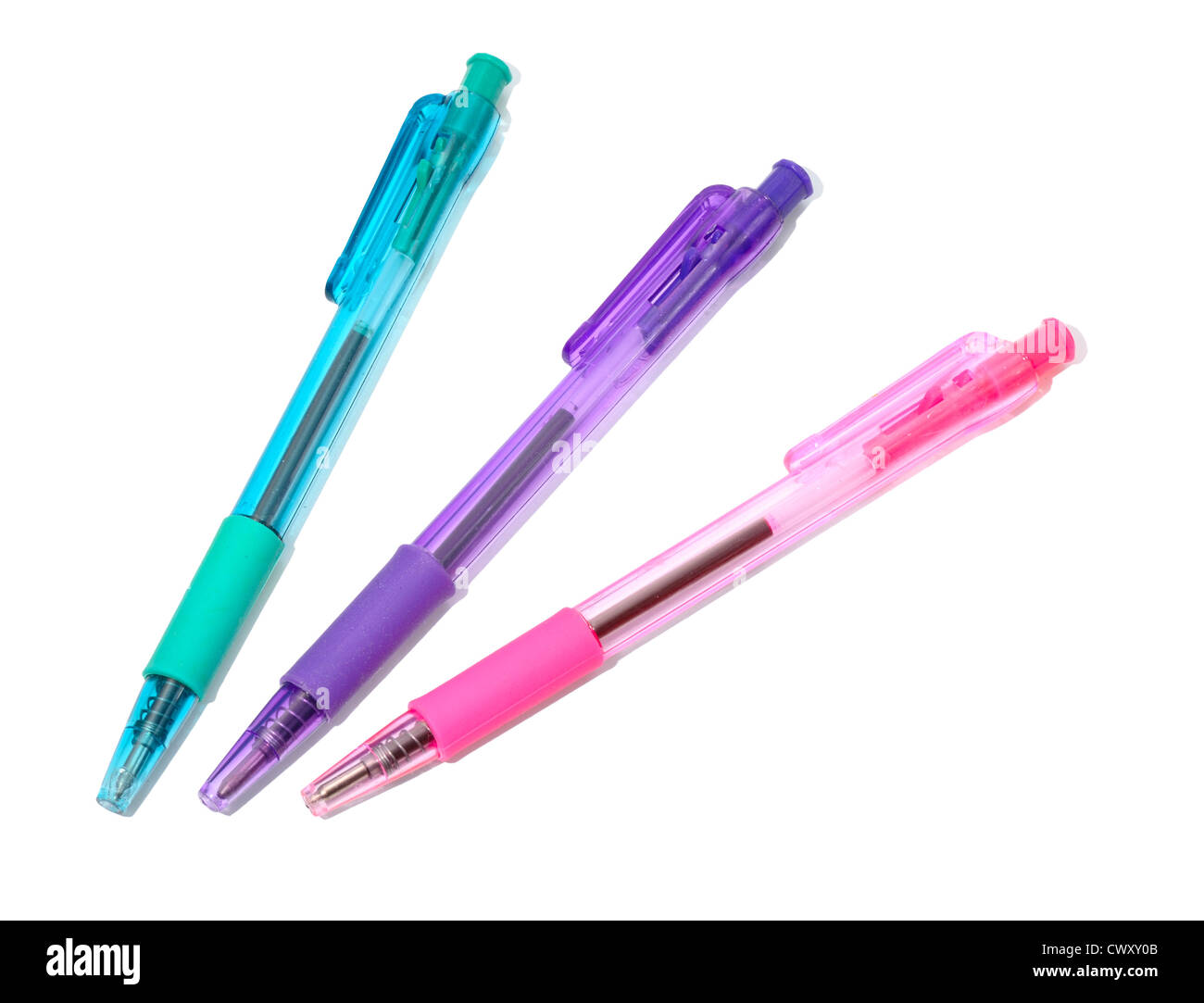 A set of transparent colored pens on a white background, isolated Stock ...