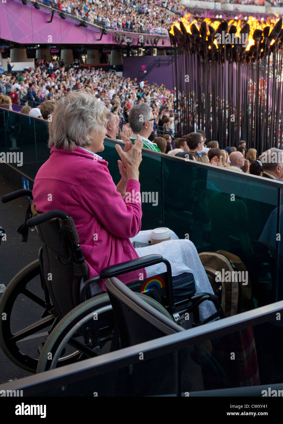 Spectators in wheelchairs watch Paralympic Games at the London 2012 ...
