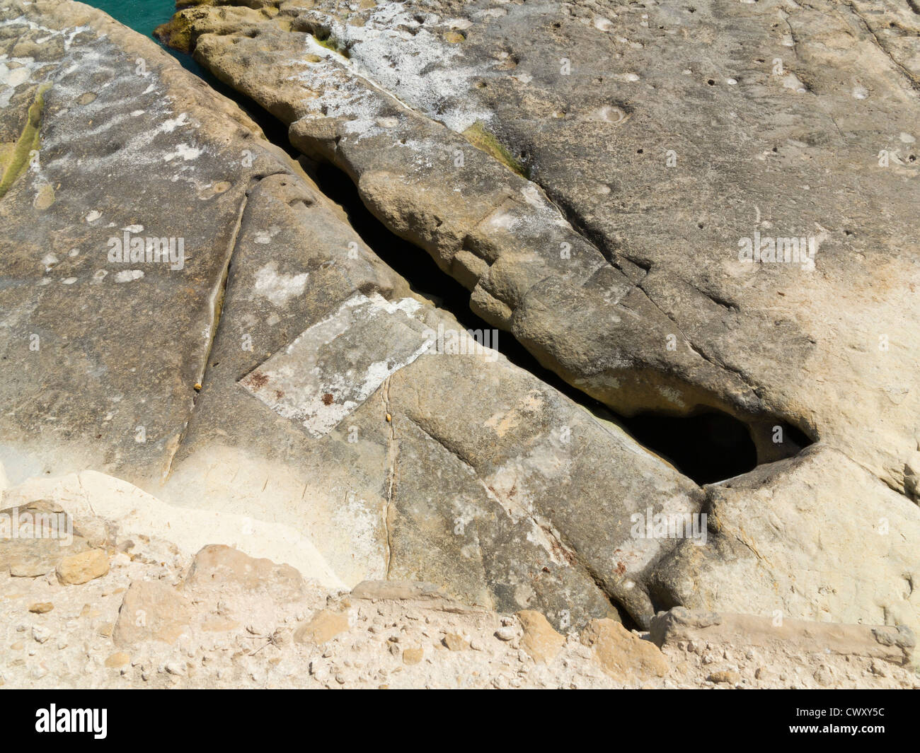 Scar remains in rock of coastal fortifications Stock Photo - Alamy