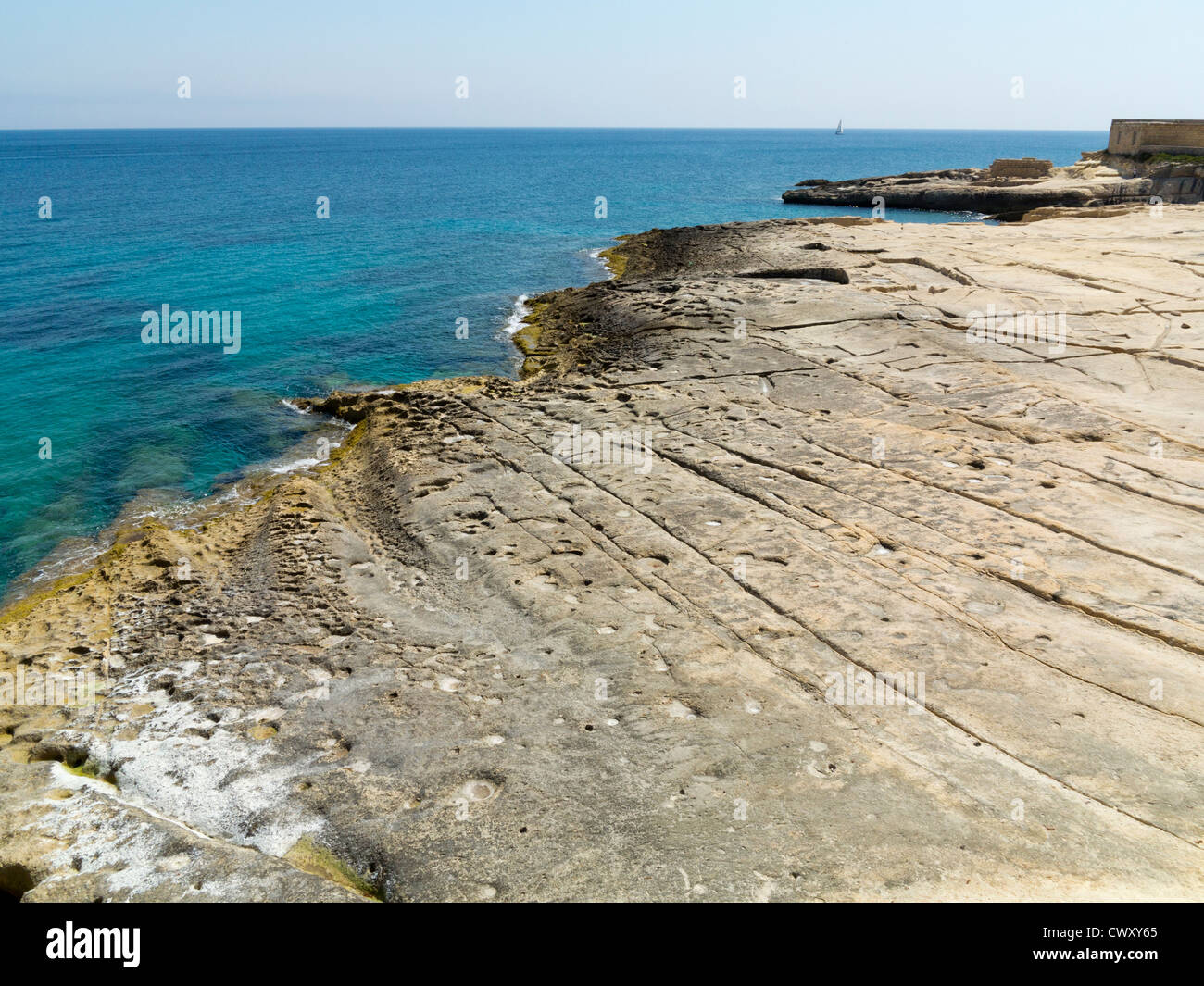 Scar remains in rock of coastal fortifications Stock Photo - Alamy