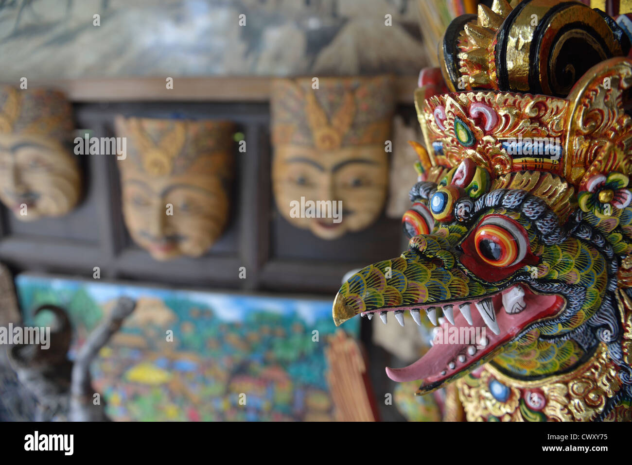 The head of a garuda in a woodcarving factory near Ubud; Bali ...