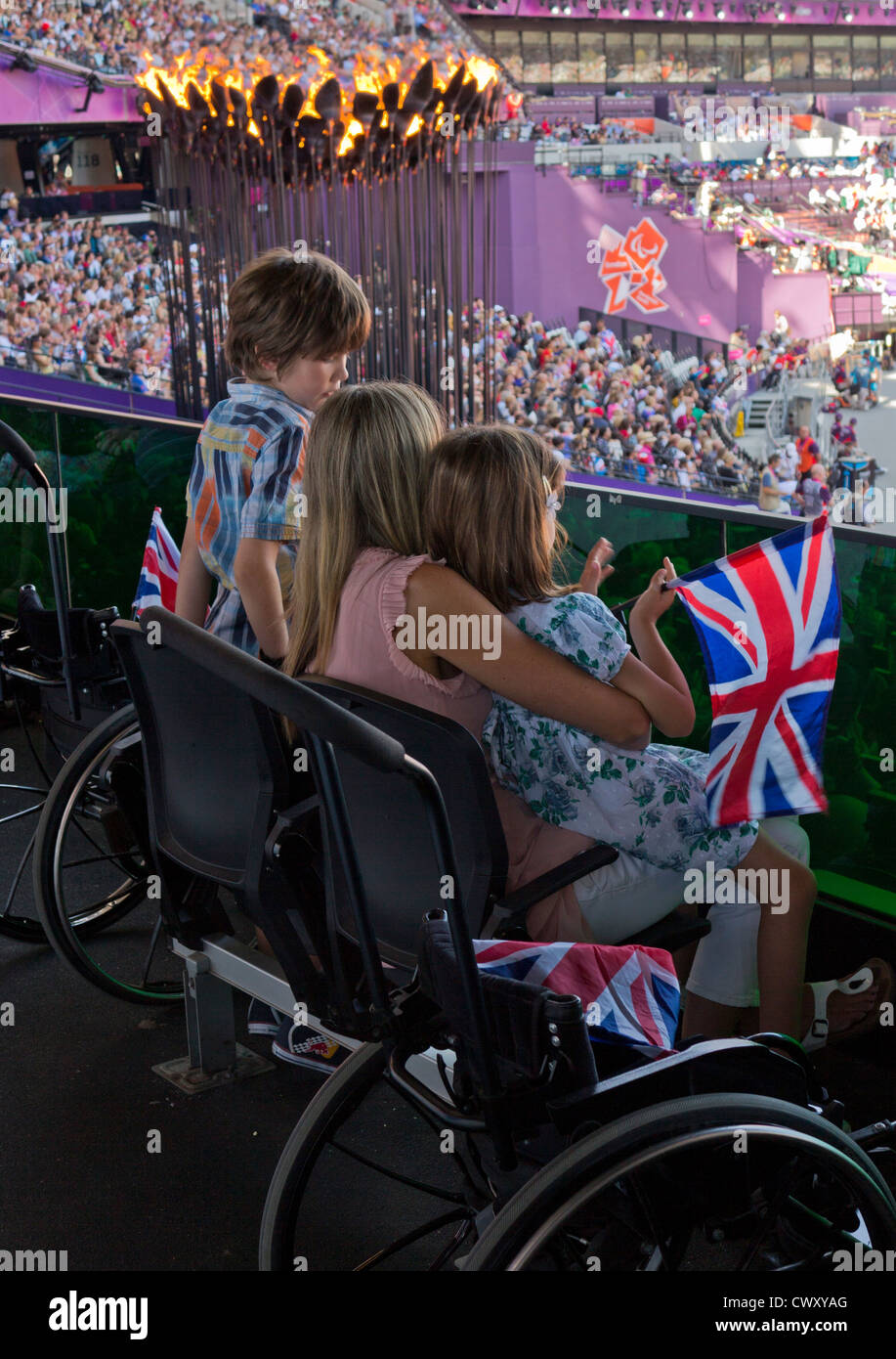 Spectators in wheelchairs watch Paralympic Games at the London 2012 ...