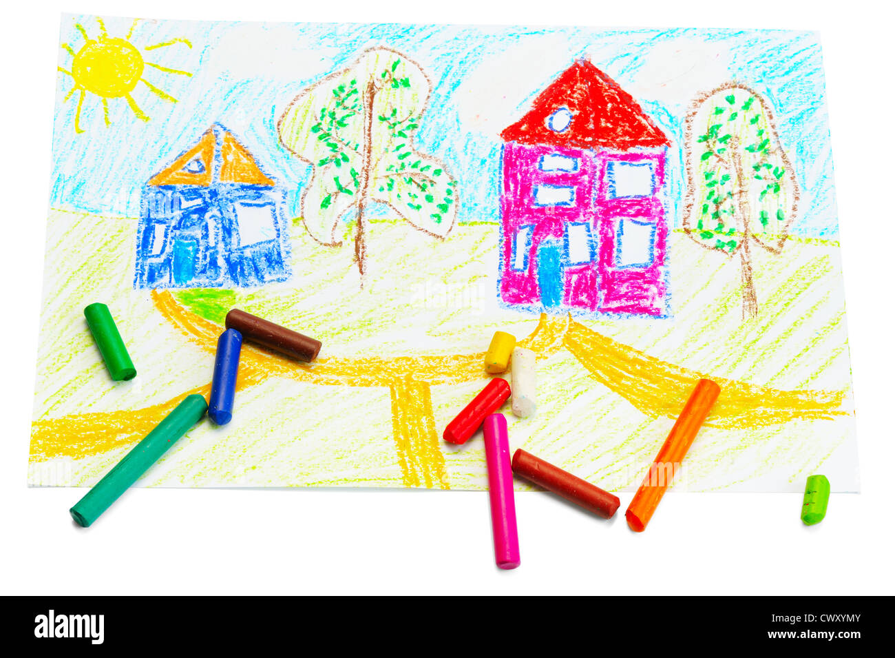 Childrens crayon drawing on Cut Out Stock Images & Pictures - Alamy