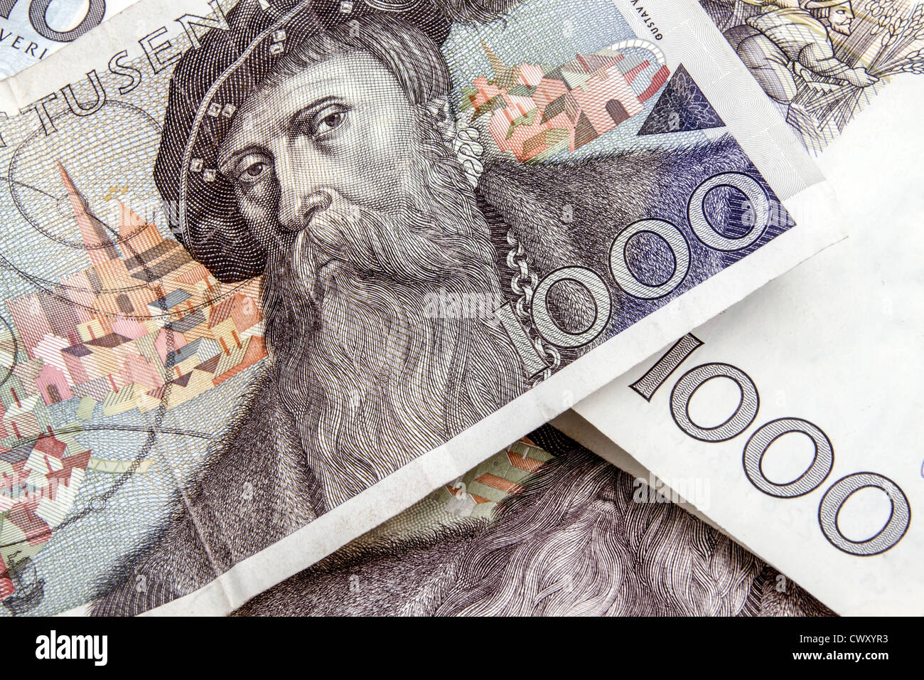 Background of Swedish currency -1000 Kronor closeup Stock Photo - Alamy