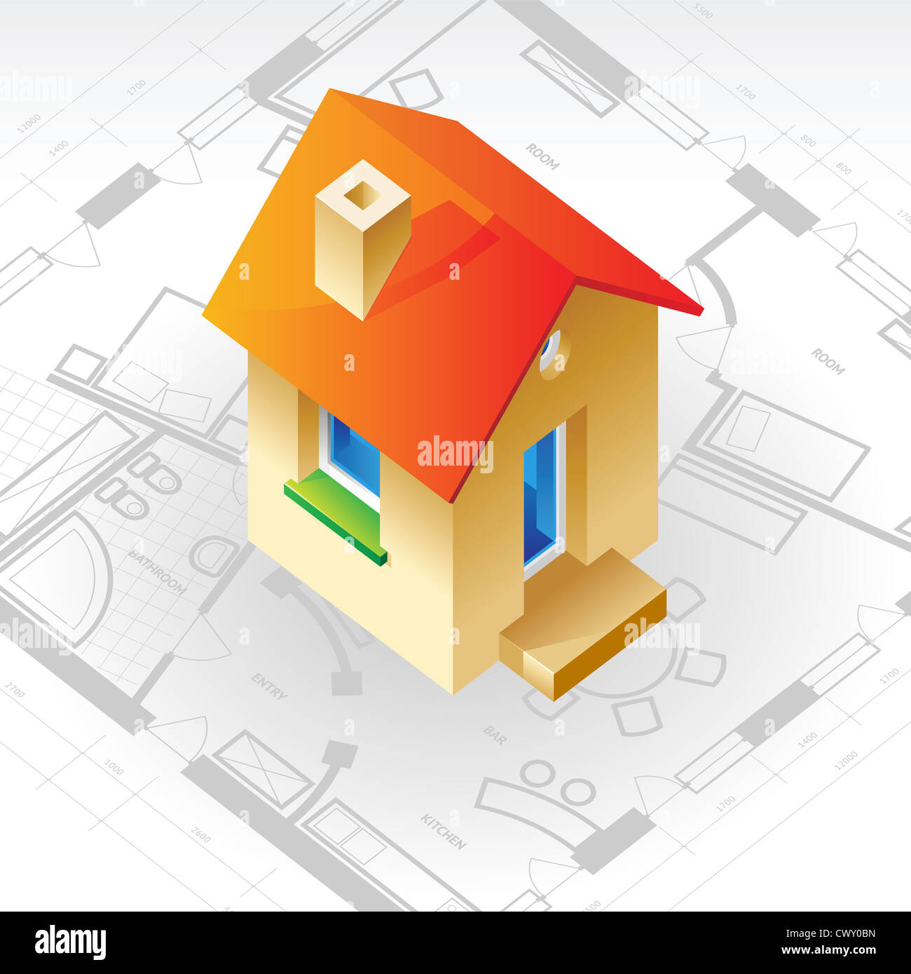 Blueprint and house concept. Raster version. Vector version is also ...