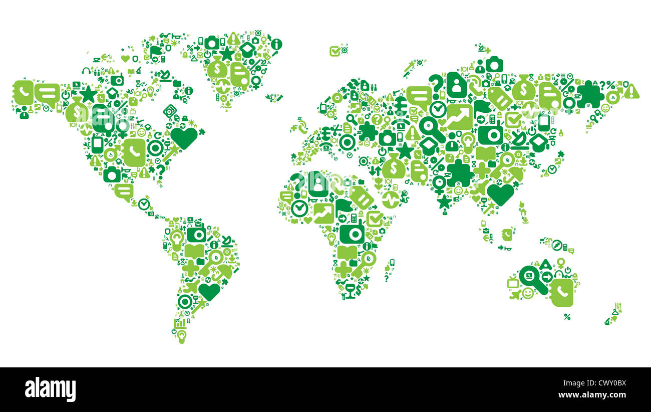 World Map concept. Made of 100 icons set in green colors Stock Photo ...