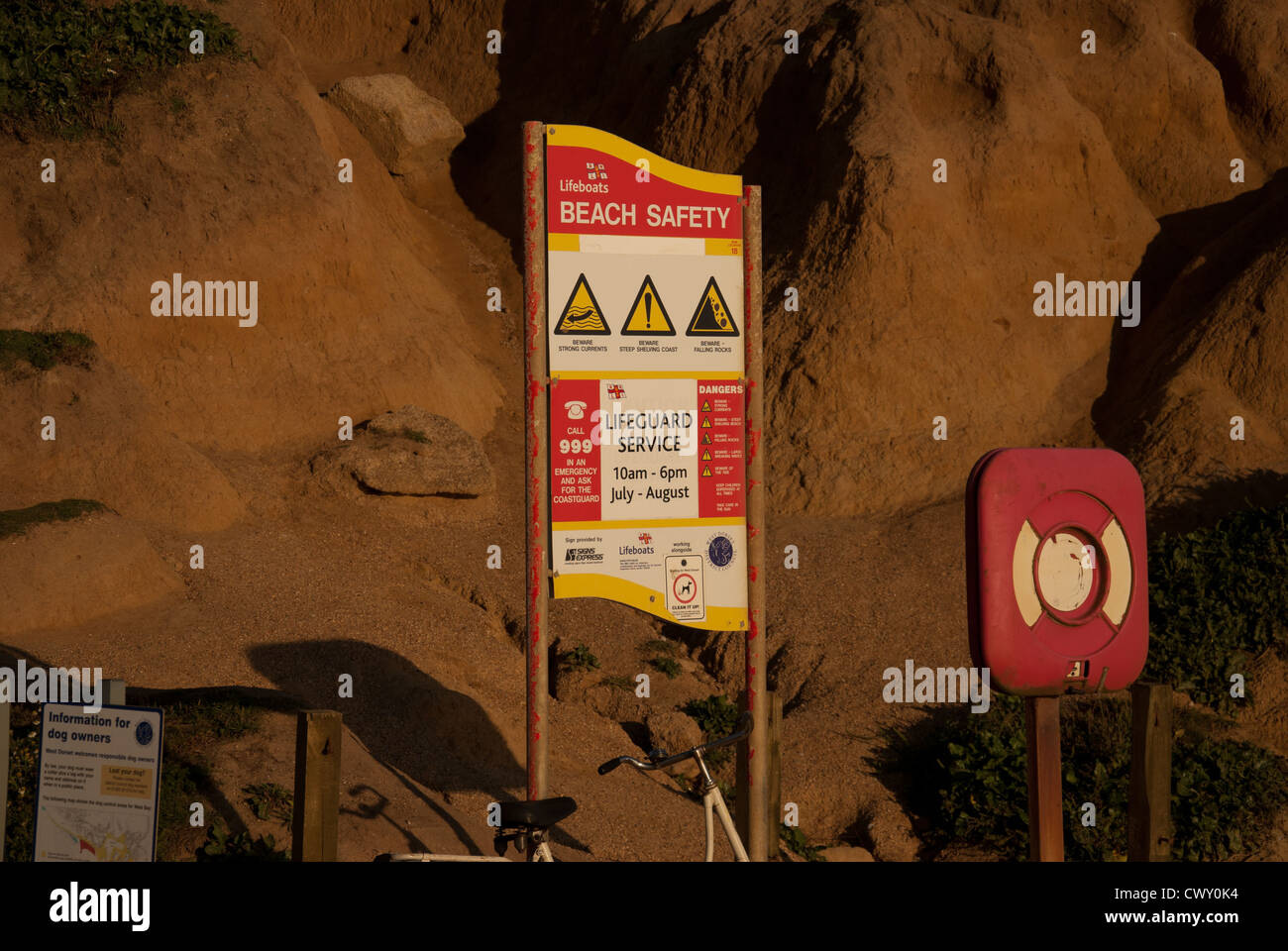 beach safety sign west bay dorset Stock Photo - Alamy
