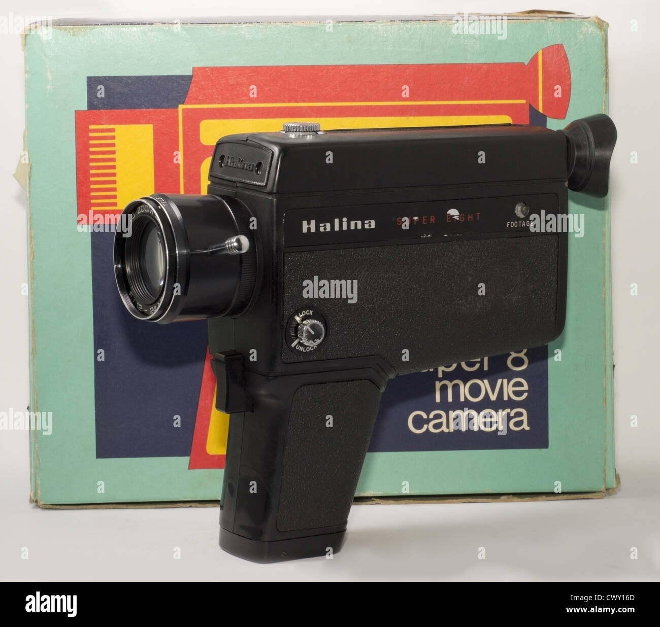 Super 8mm cine camera with a x2 zoom lens and original box Stock Photo ...