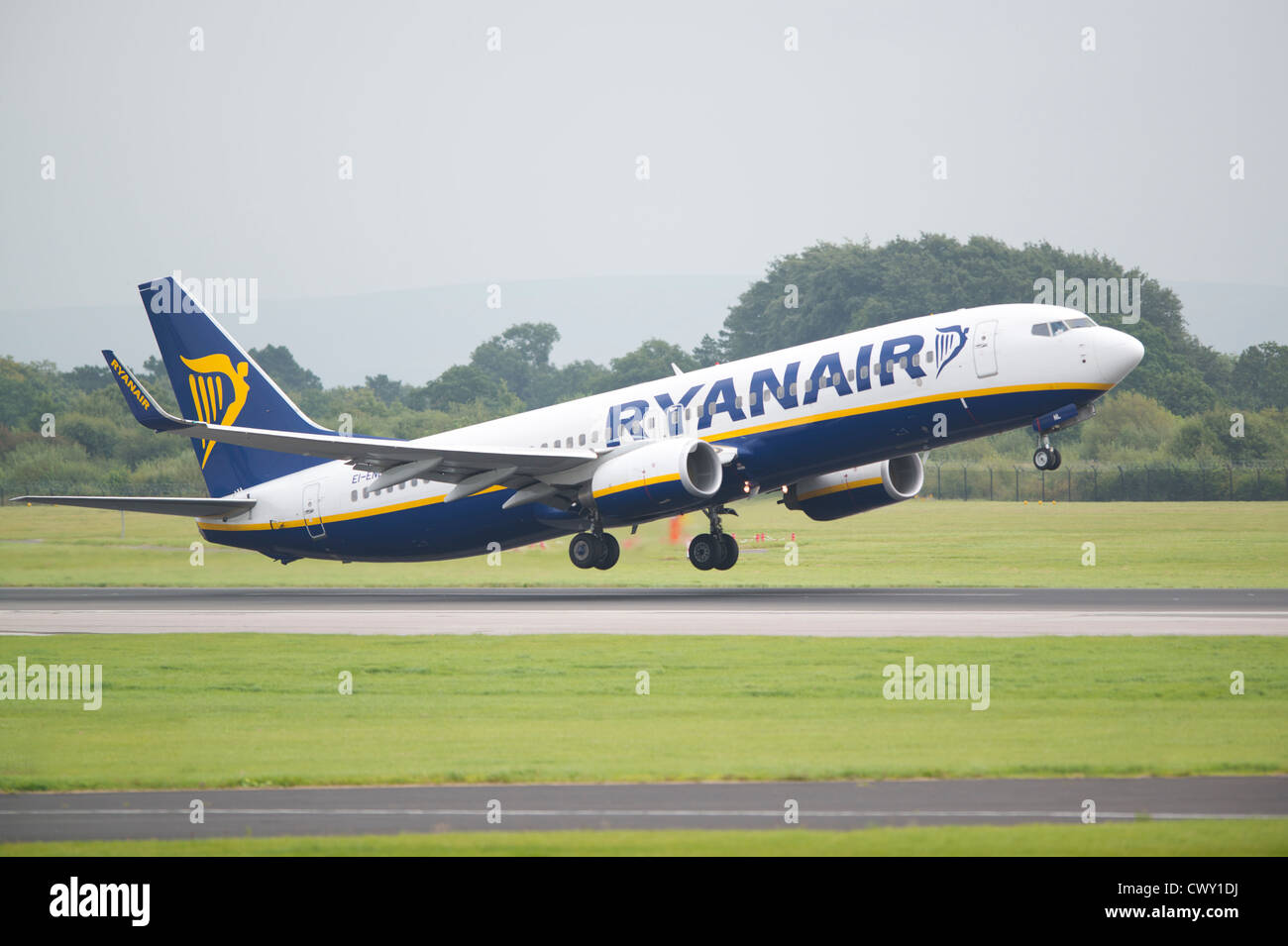 A Ryanair Boeing 737 taking off from Manchester International Airport ...