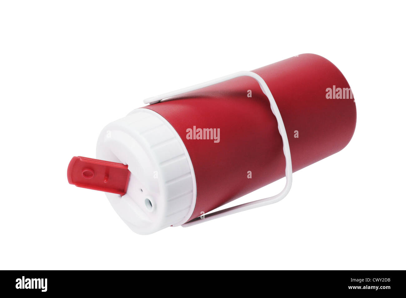 Red Plastic Flask Lying on White Background Stock Photo - Alamy