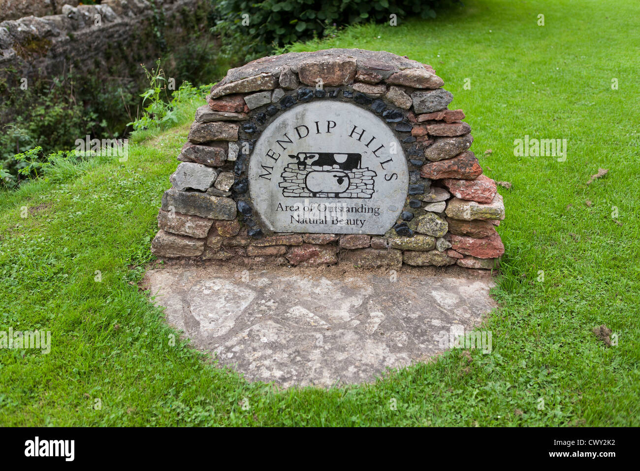 Mendip Hills stone sign in wookey hole somerset Stock Photo - Alamy
