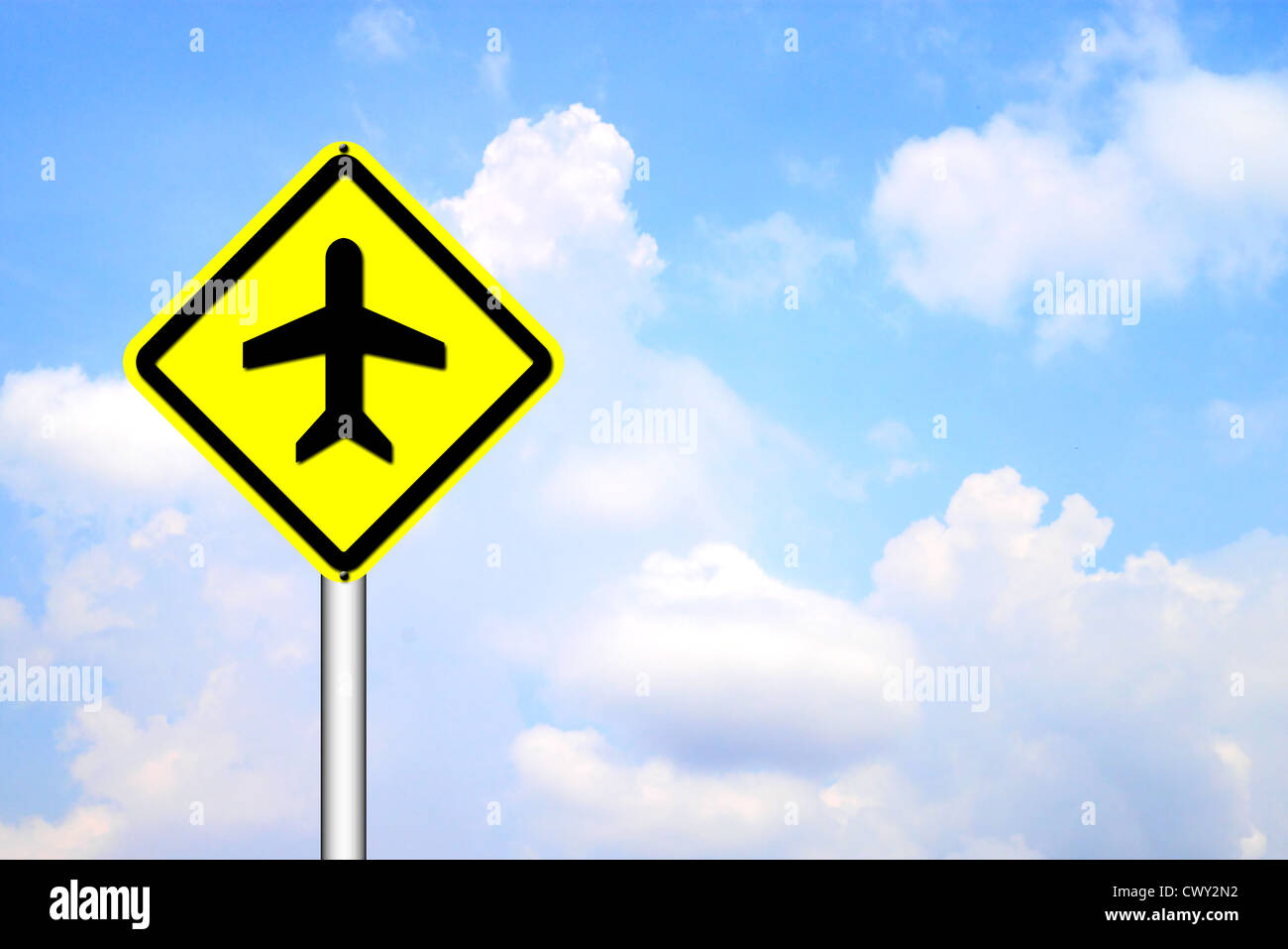 Airplane airport sign on blue sky background Stock Photo - Alamy