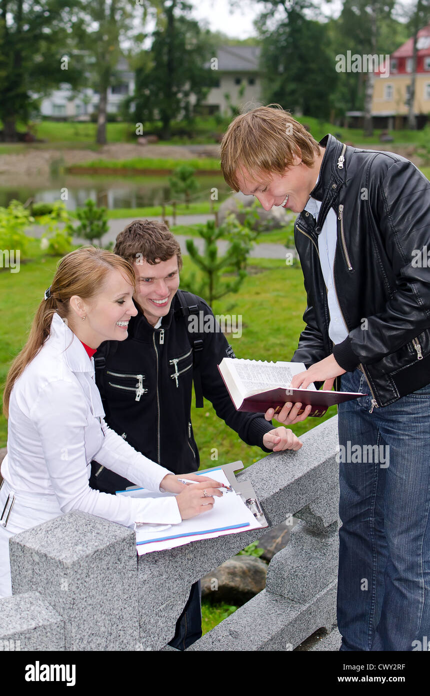 Group of students studying outdoors Stock Photo - Alamy