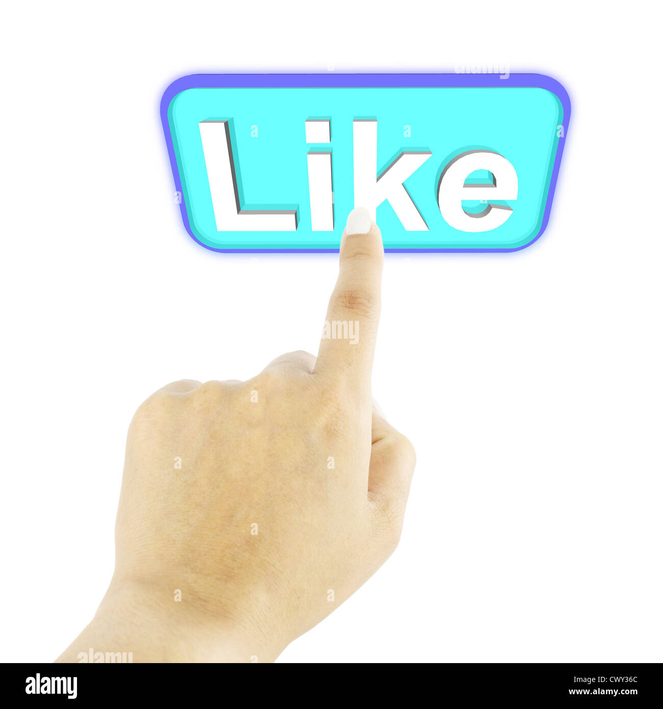 Hand pushing like button on white background Stock Photo - Alamy