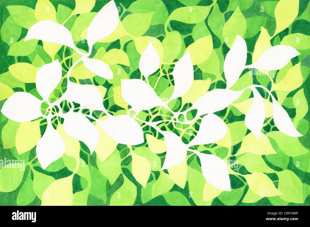 Painting of leaves on watercolor paper Stock Photo - Alamy