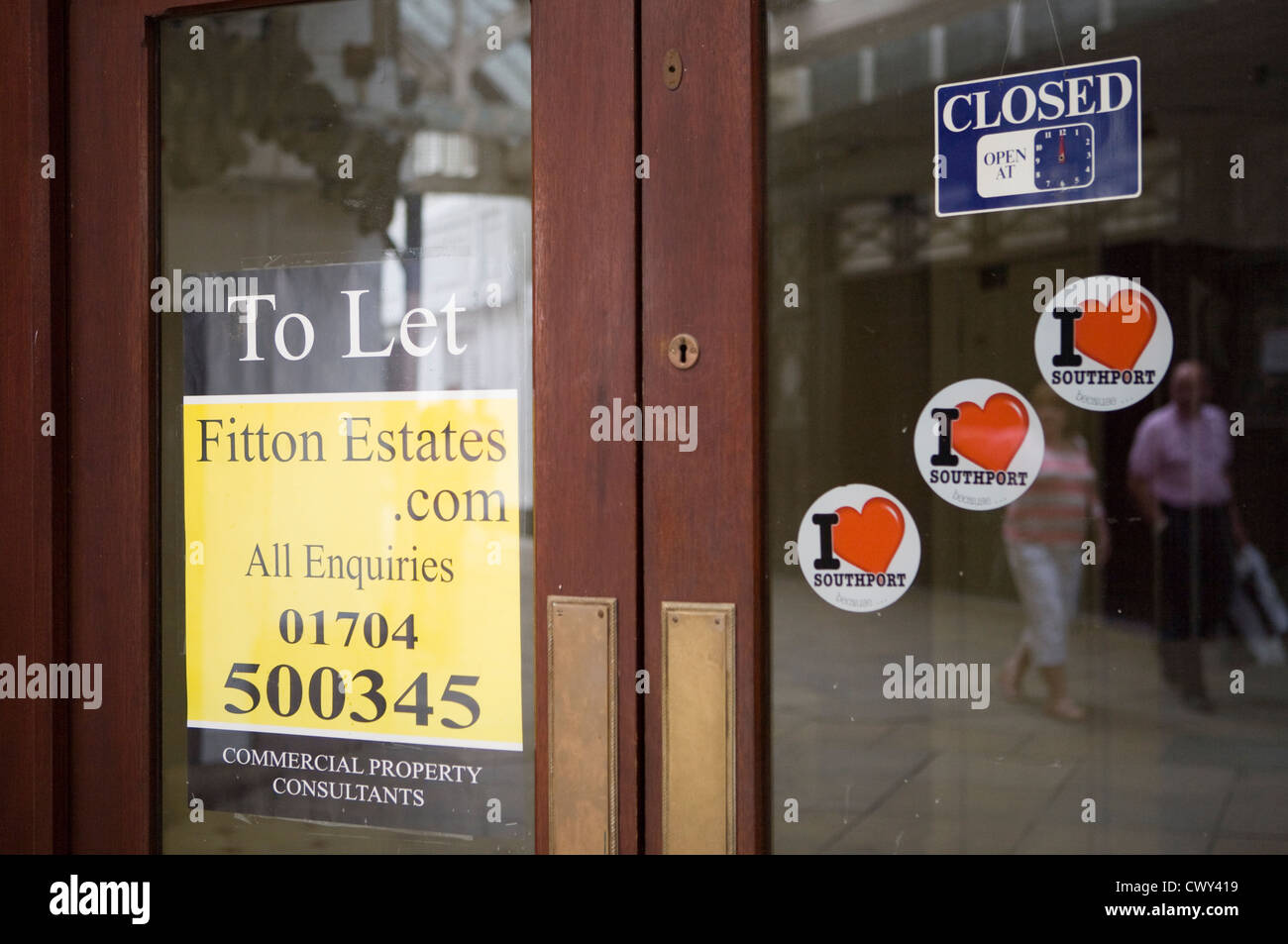 Shop to Let Southport Town centre with 'I Love Southport' stickers on ...