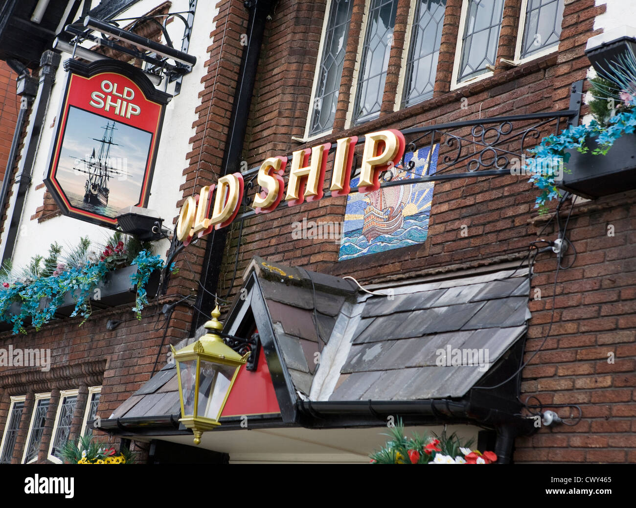 Old Ship pub sign Southport Town Centre England Stock Photo - Alamy