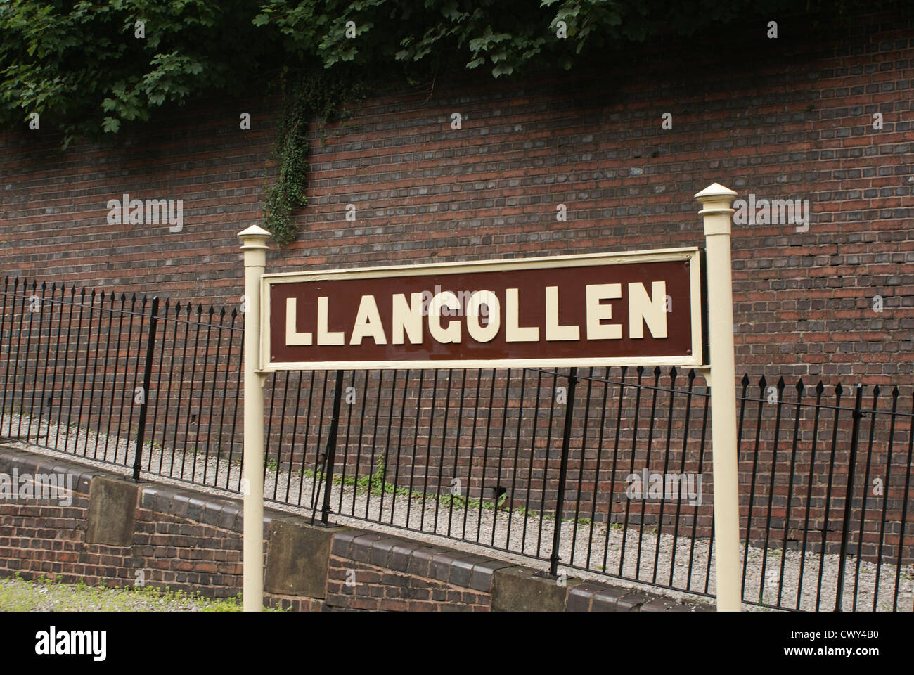 Platform sign at the steam preservation railway at Llangollen, Wales ...