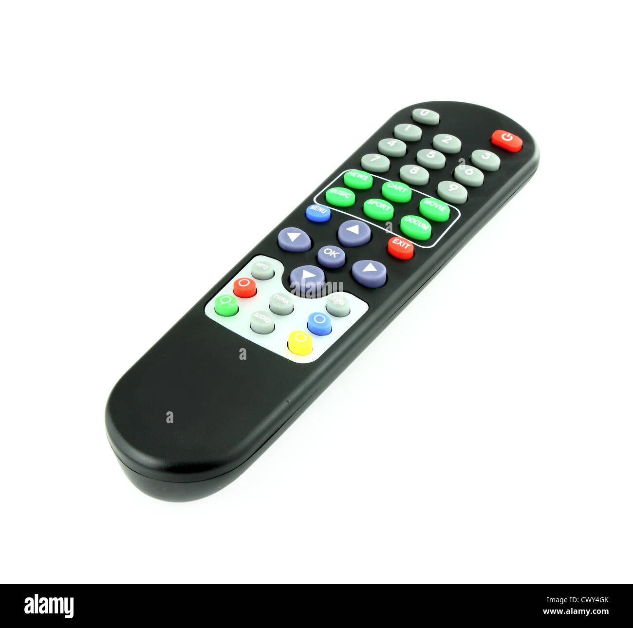 black TV remote control on white background Stock Photo - Alamy