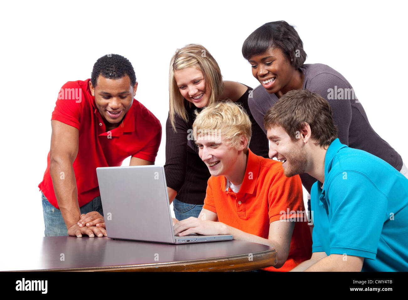 Group young students around laptop hi-res stock photography and images ...