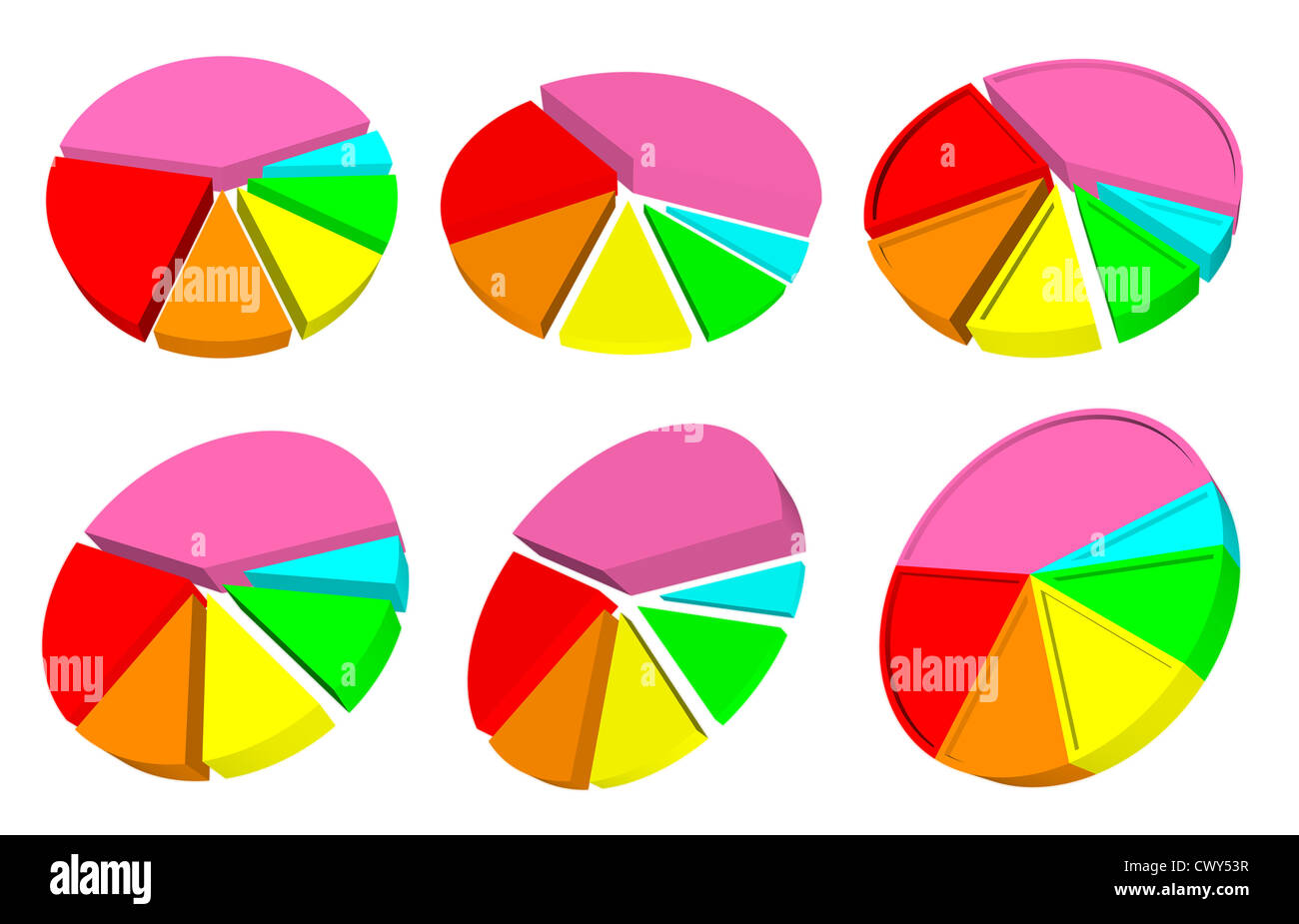 Six 3d pie graph with different colored segments Stock Photo - Alamy