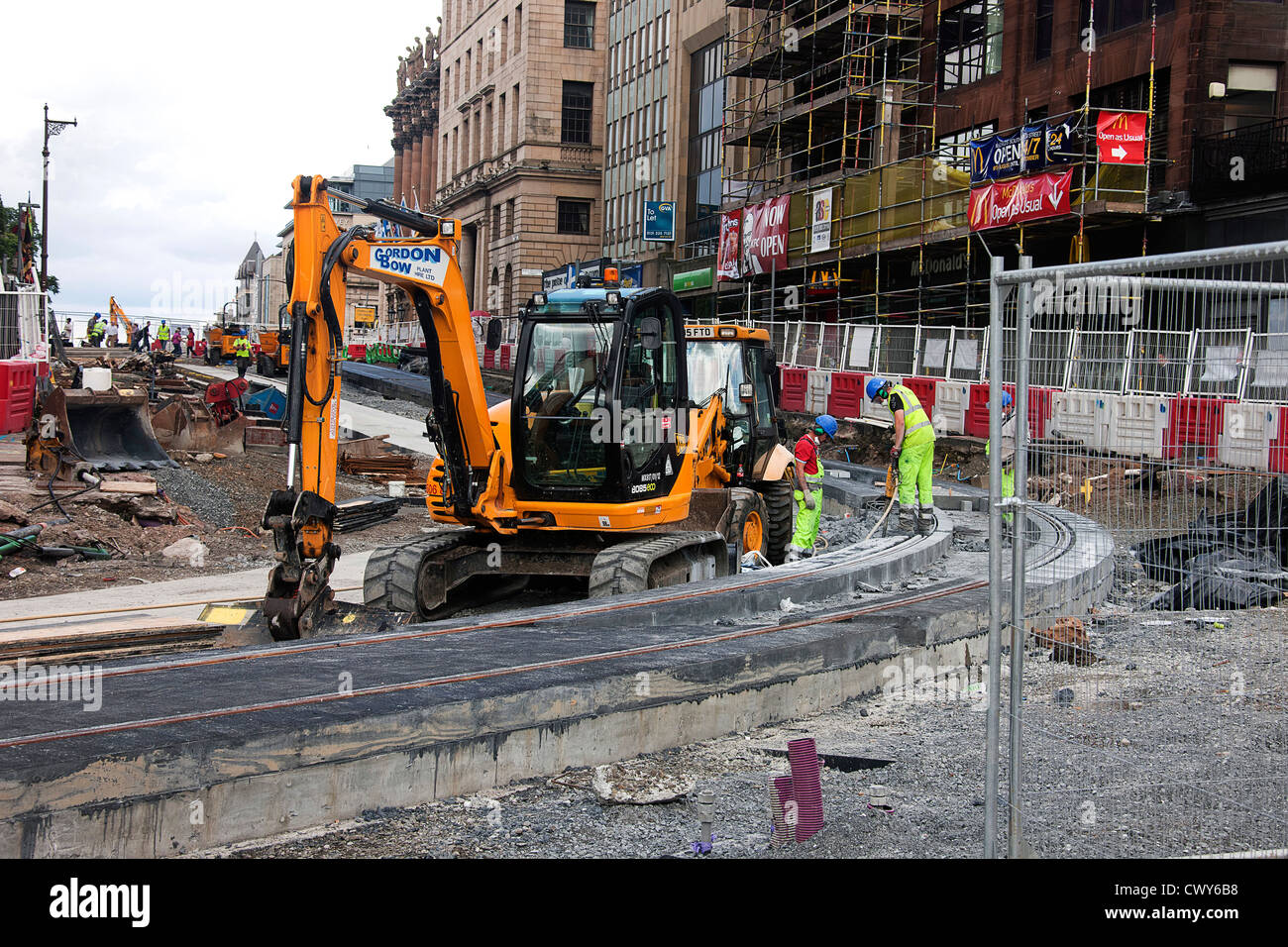 Construction work. Edinburgh tram line Princes Street. 2012 Stock Photo ...