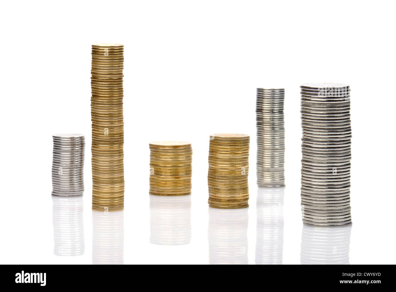 stacks of coins isolated on white Stock Photo - Alamy