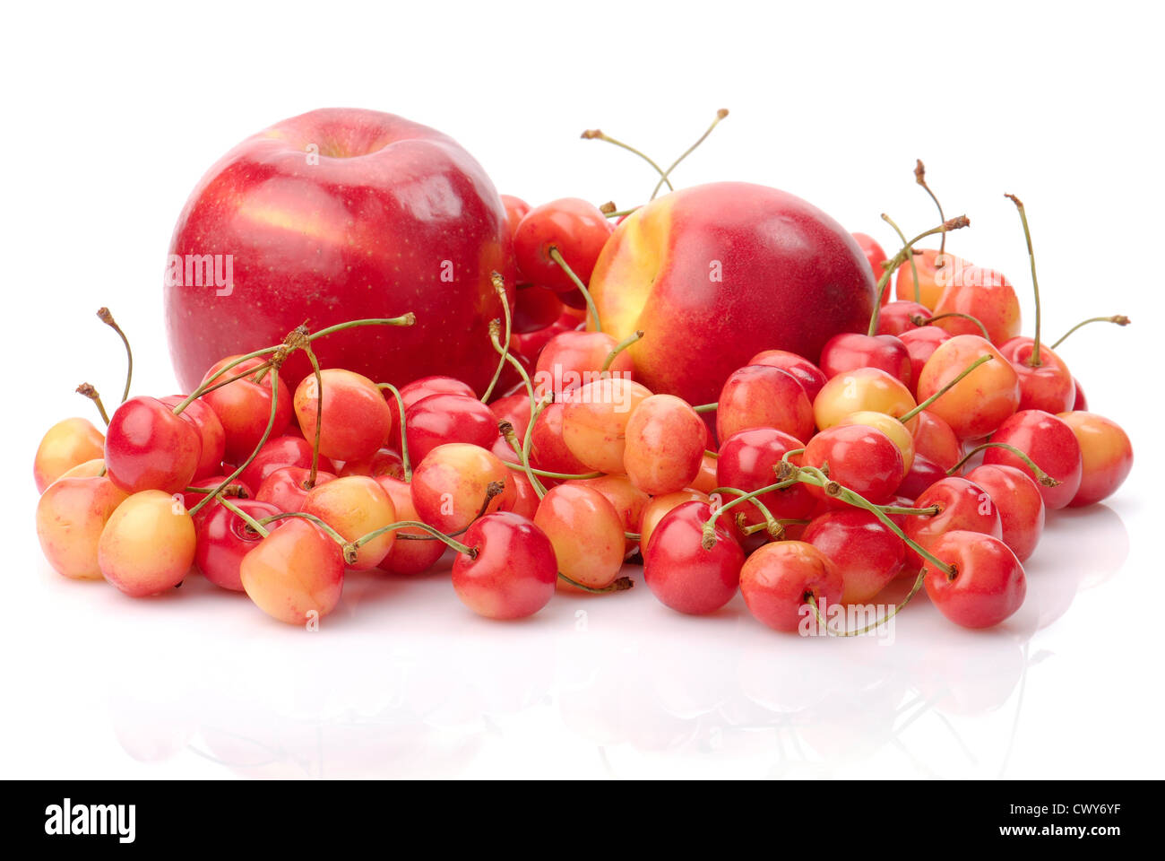 ripe cherry, apple and nectarine isolated on white Stock Photo - Alamy
