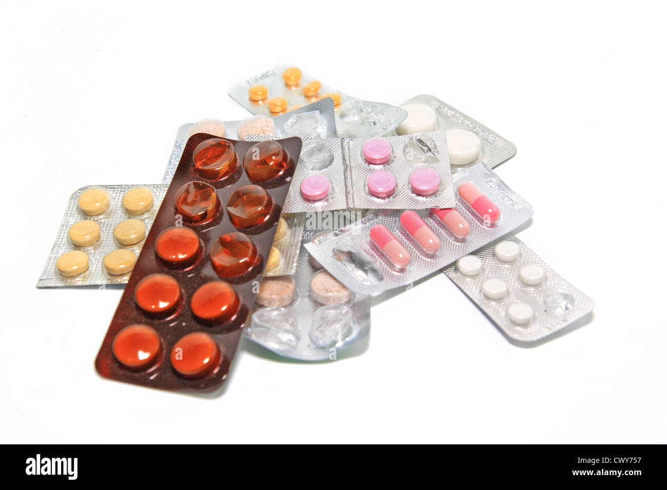 tablets in packing on white background Stock Photo - Alamy