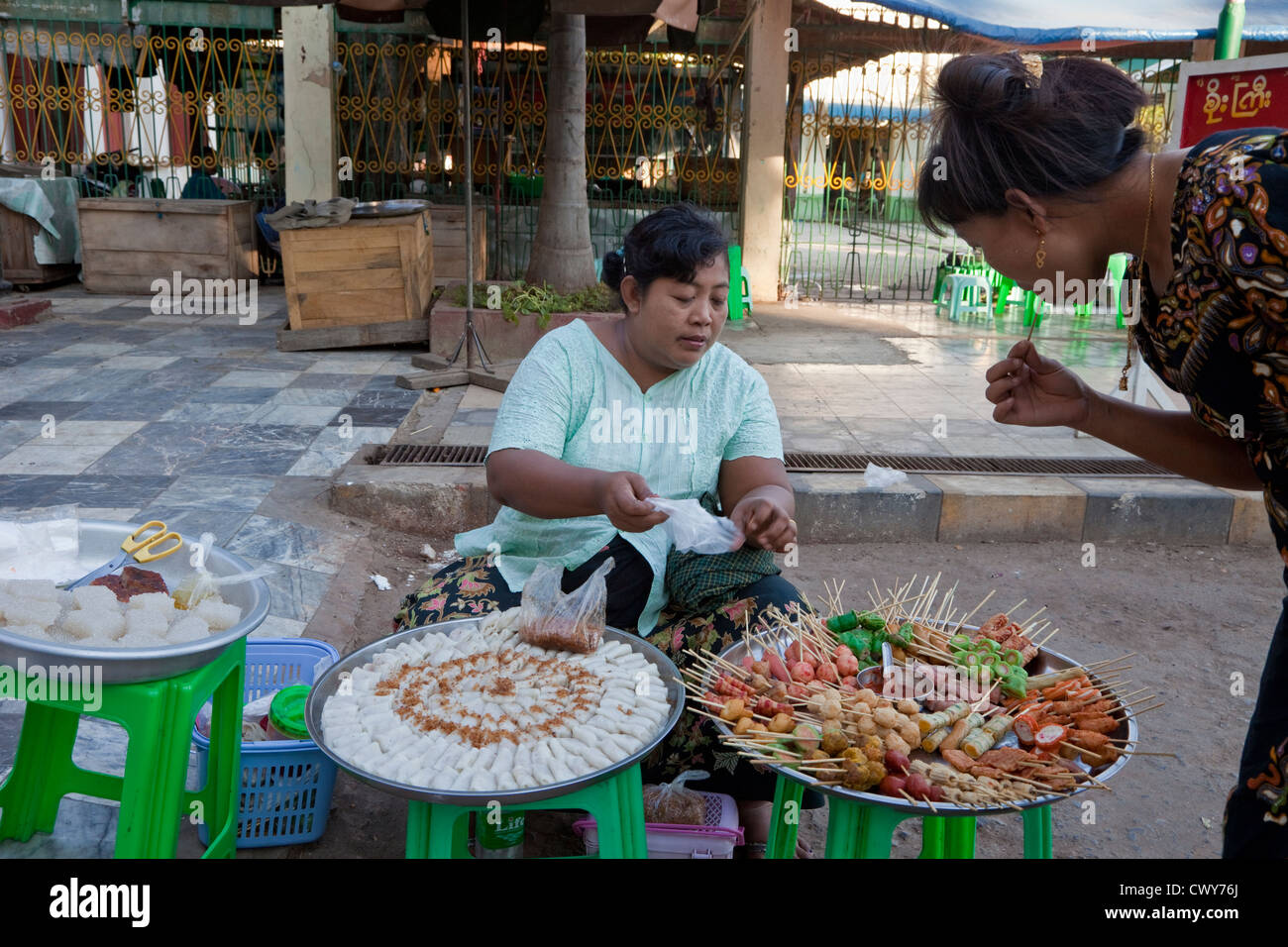 Myanmar, Burma. Food Snacks for Sale outside Mahamuni Temple Stock ...