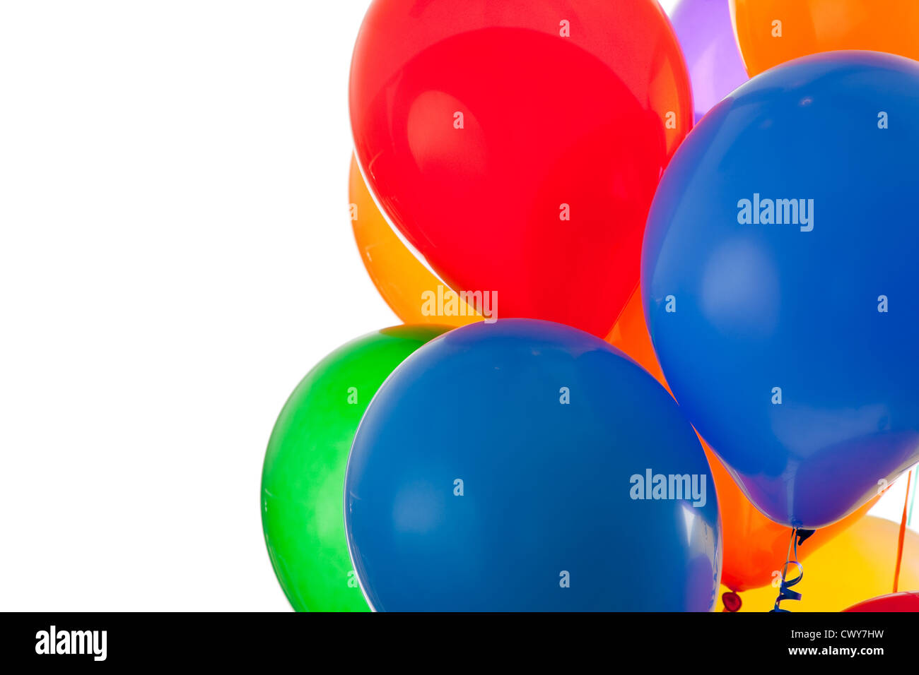 red, blue, green, orange, yellow, and purple balloons on a white ...