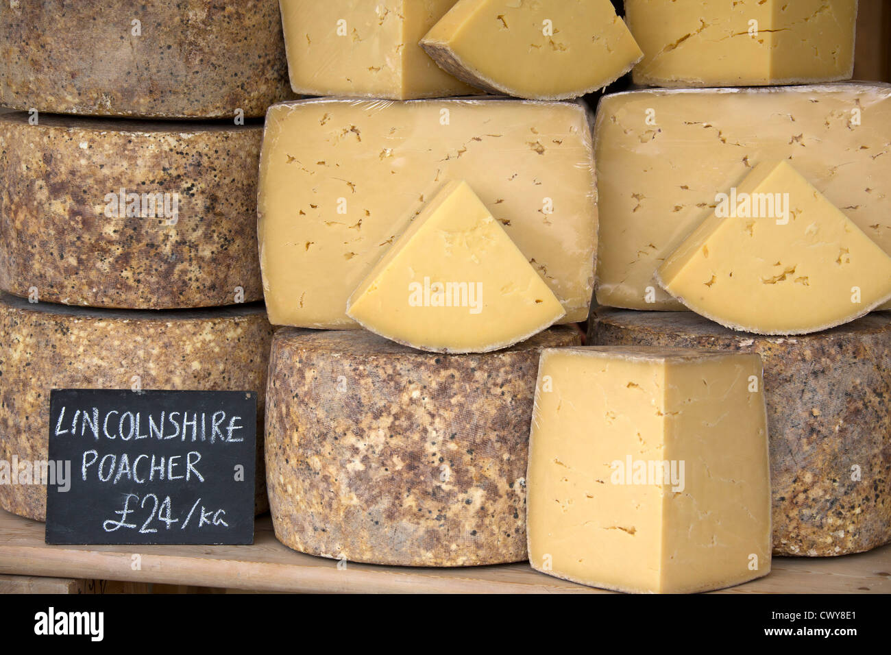 Lincolnshire Poacher cheese for sale at a food fair Stock Photo - Alamy