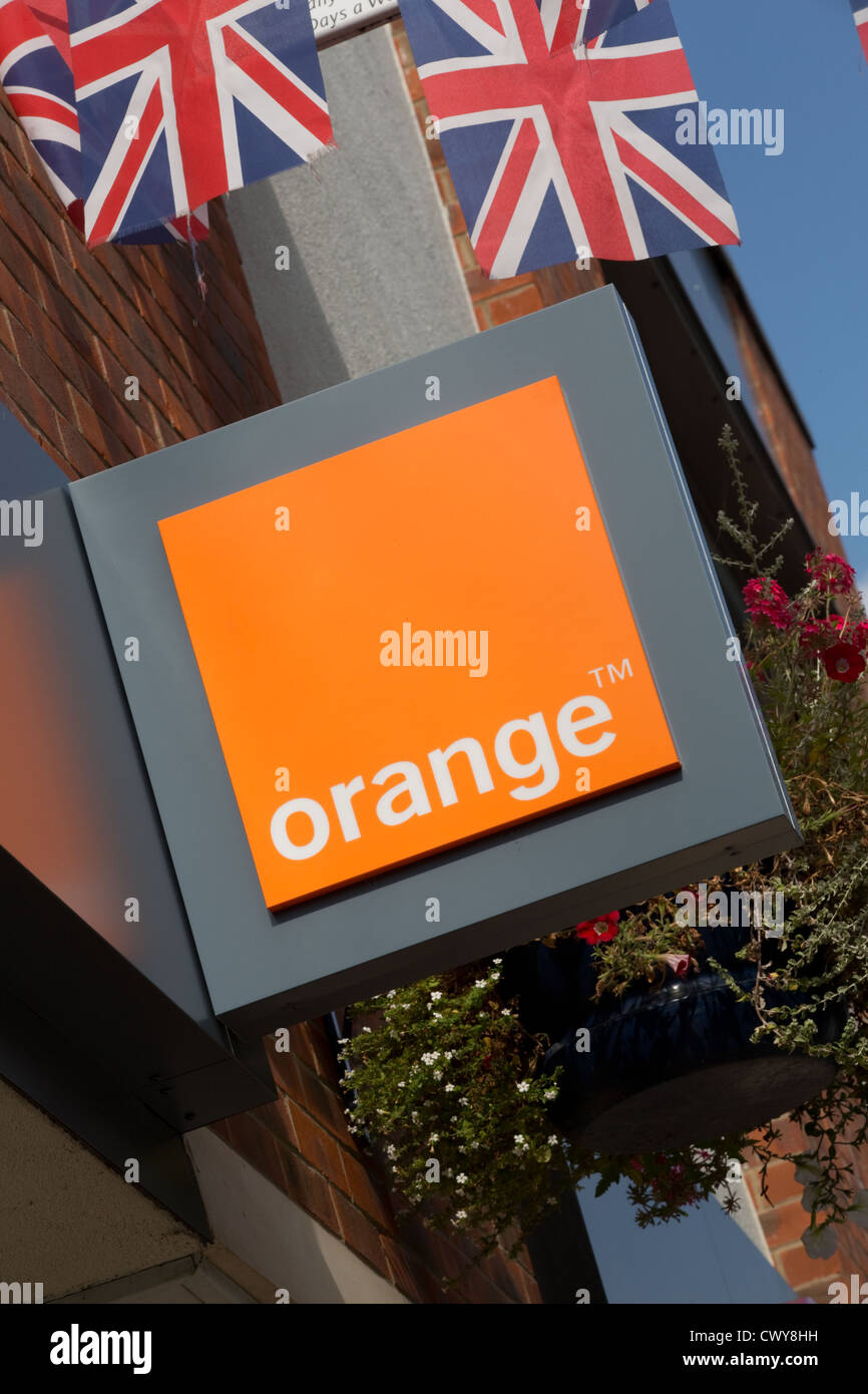 Orange mobile phone sign Stock Photo - Alamy
