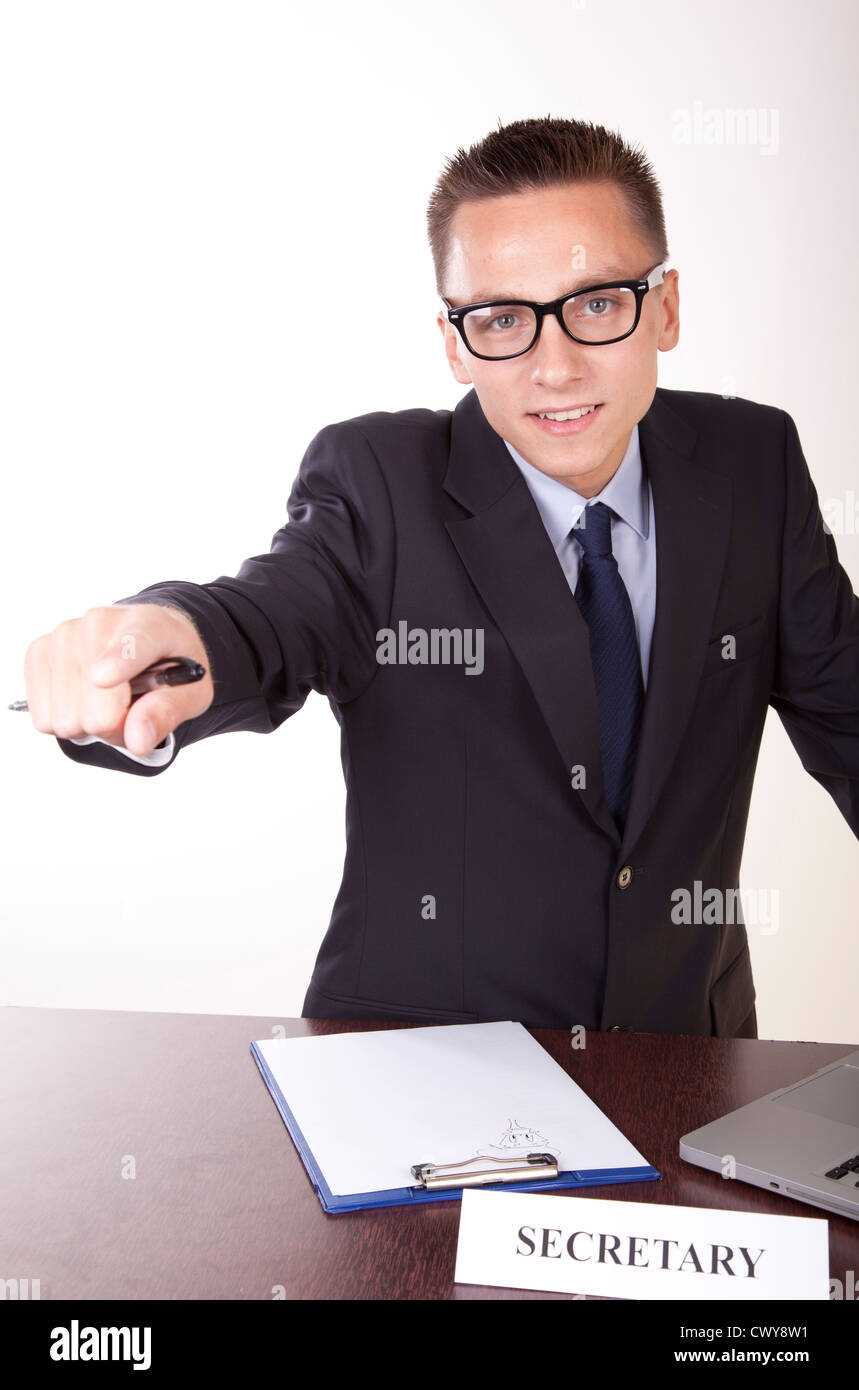 Portrait of a young attractive female secretary working Stock Photo - Alamy