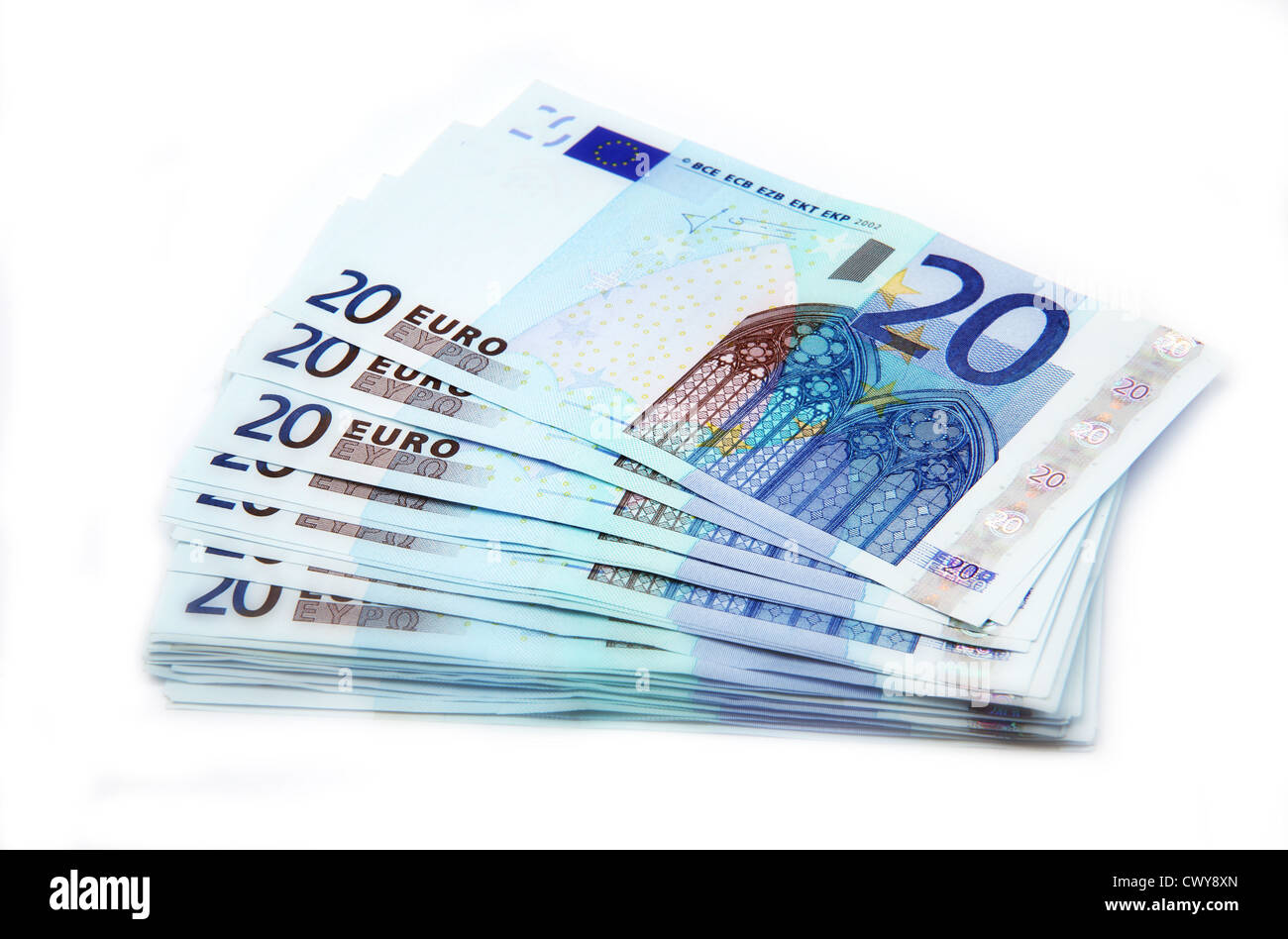 €20 Notes fanned out and isolated on a white background Stock Photo - Alamy