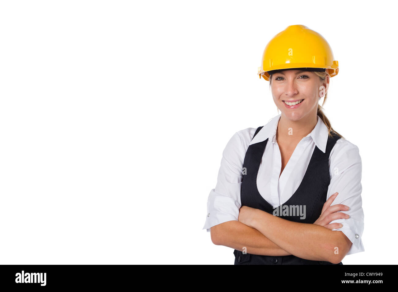 female construction businesswoman on white Stock Photo - Alamy