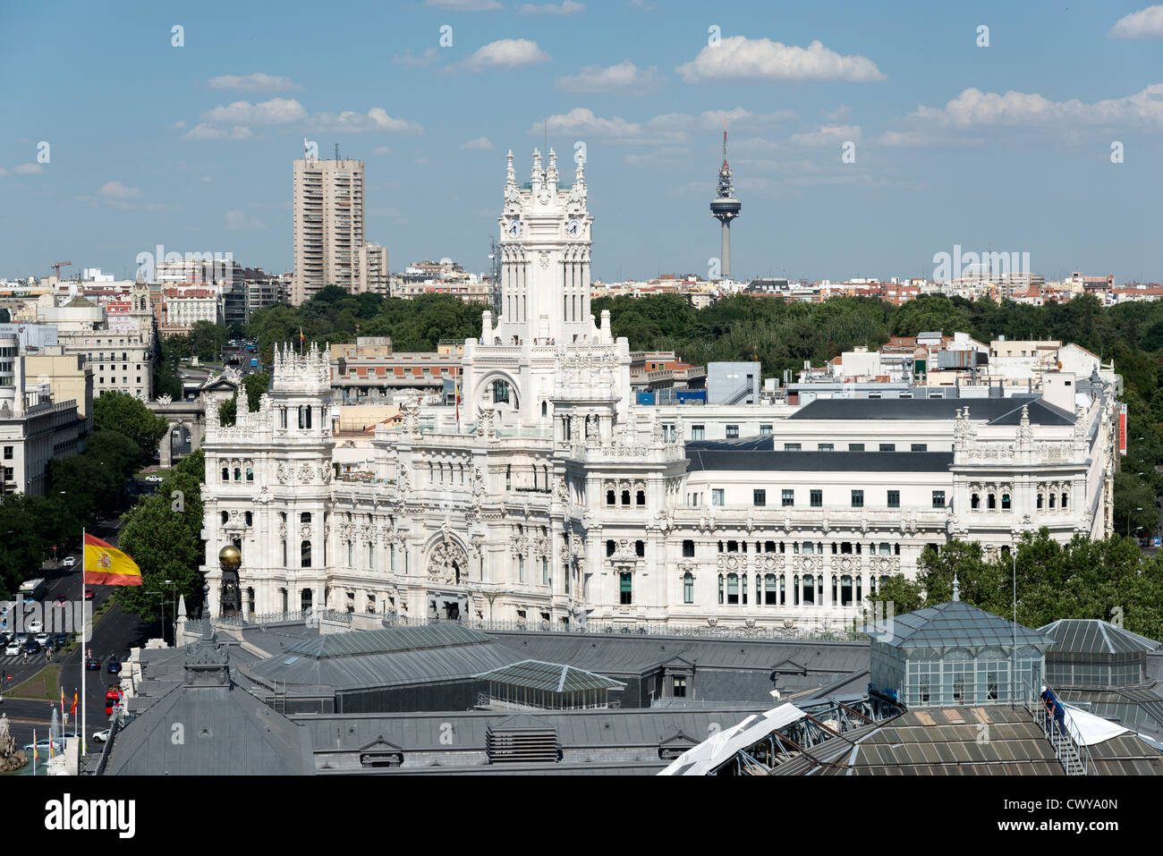 Elevated view of Madrid City Hall, previously the Post Central Office ...