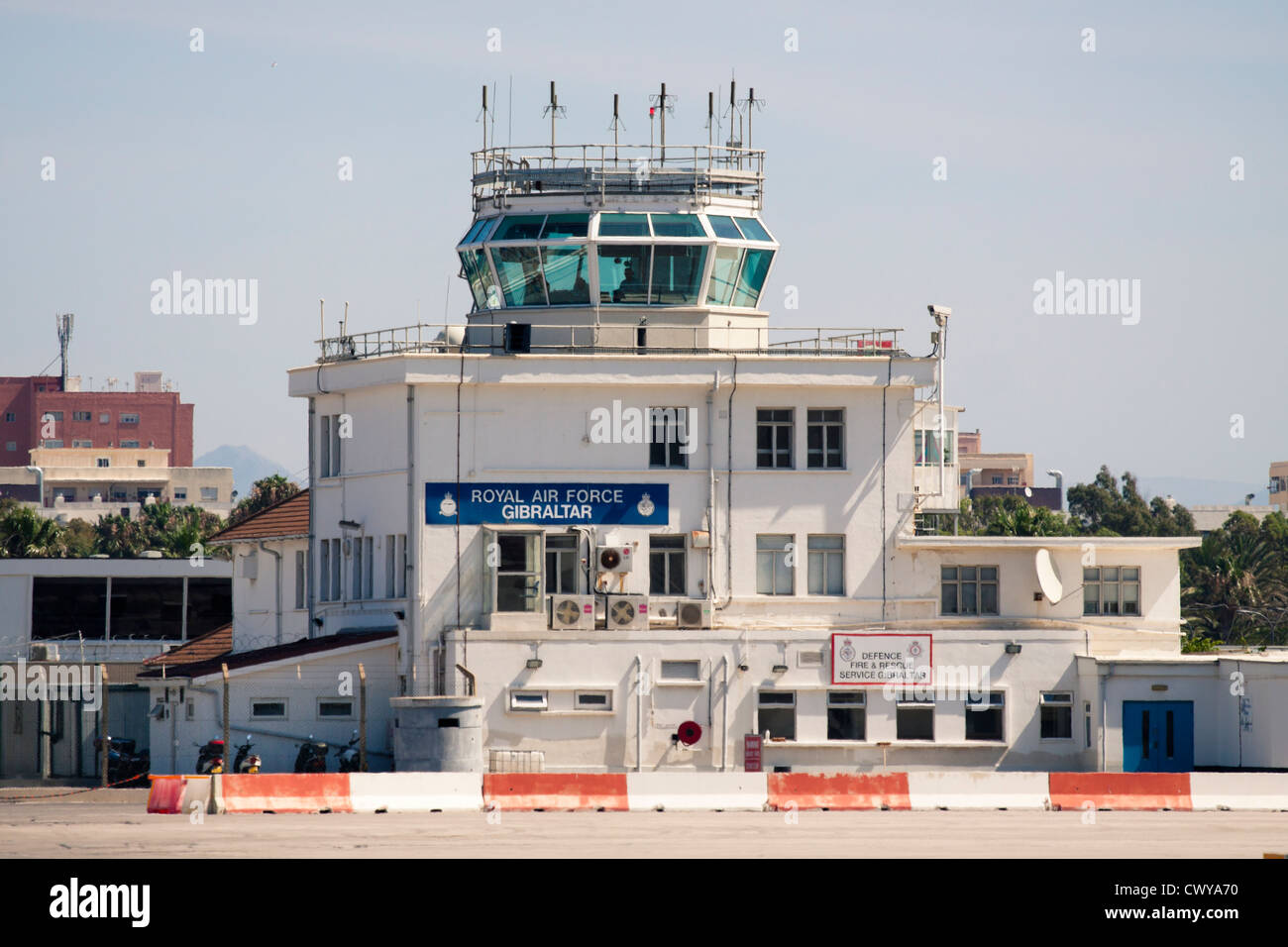 The airport control tower RAF, Royal Air Force Gibraltar. 2 July 2012 ...