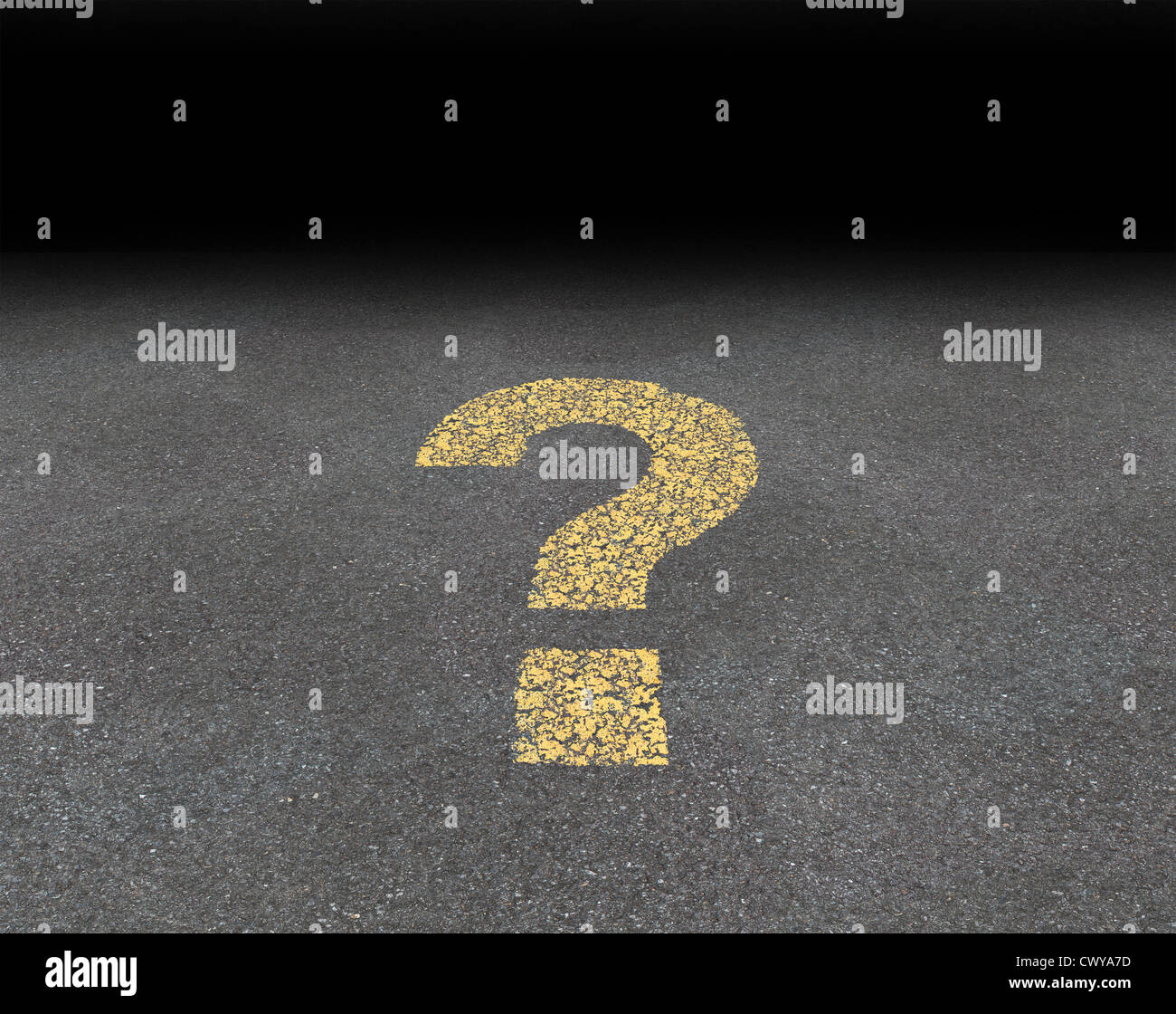 Question mark painted on an asphalt road as a symbol of strategy and ...