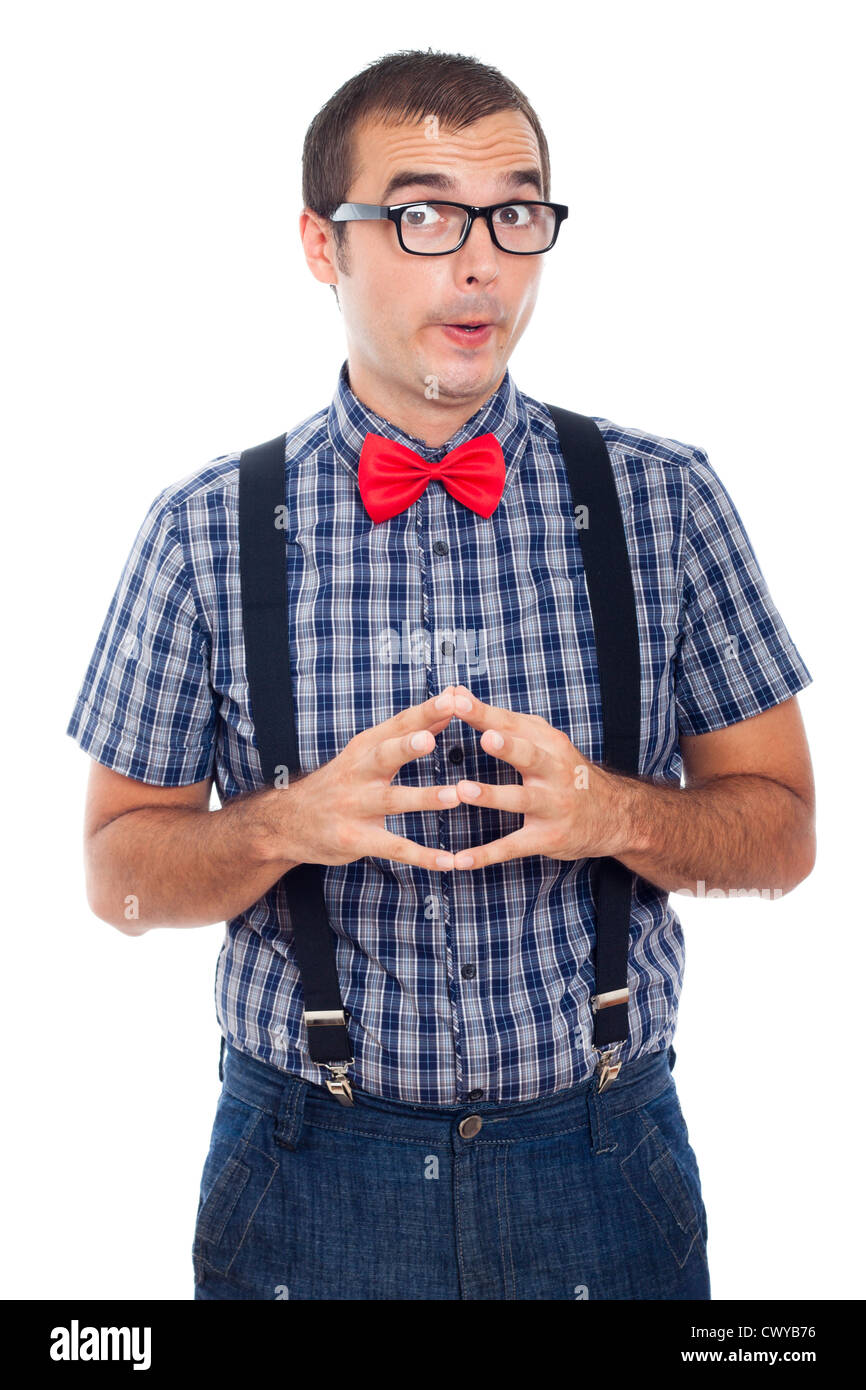 Portrait of funny curious nerd man, isolated on white background Stock ...