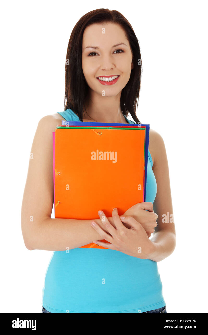 Happy student girl portrait, isolated on white background Stock Photo ...