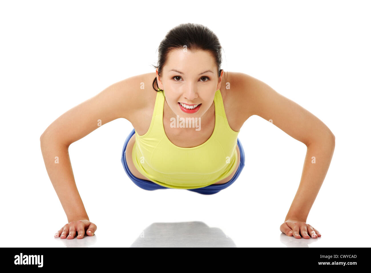 Fitness woman doing exercise , isolated on white background Stock Photo ...