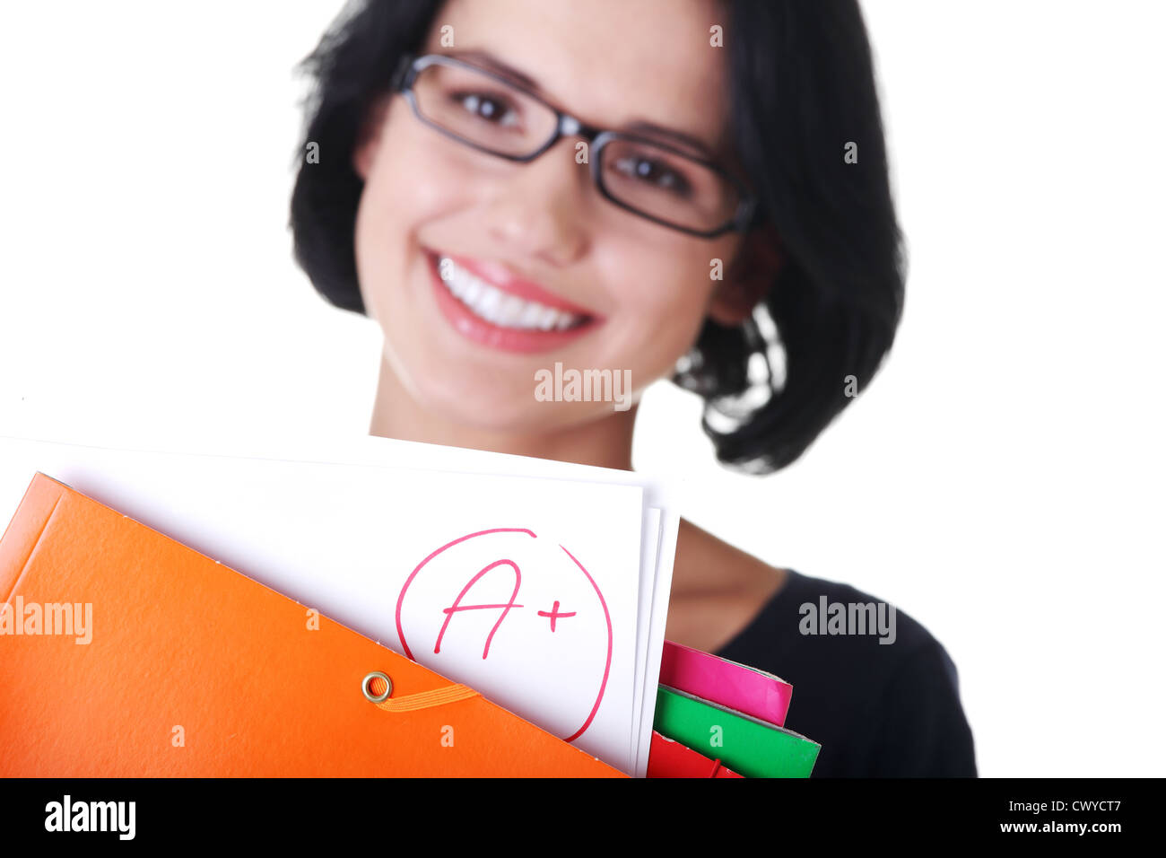 Student woman showing her perfect exam result Stock Photo - Alamy